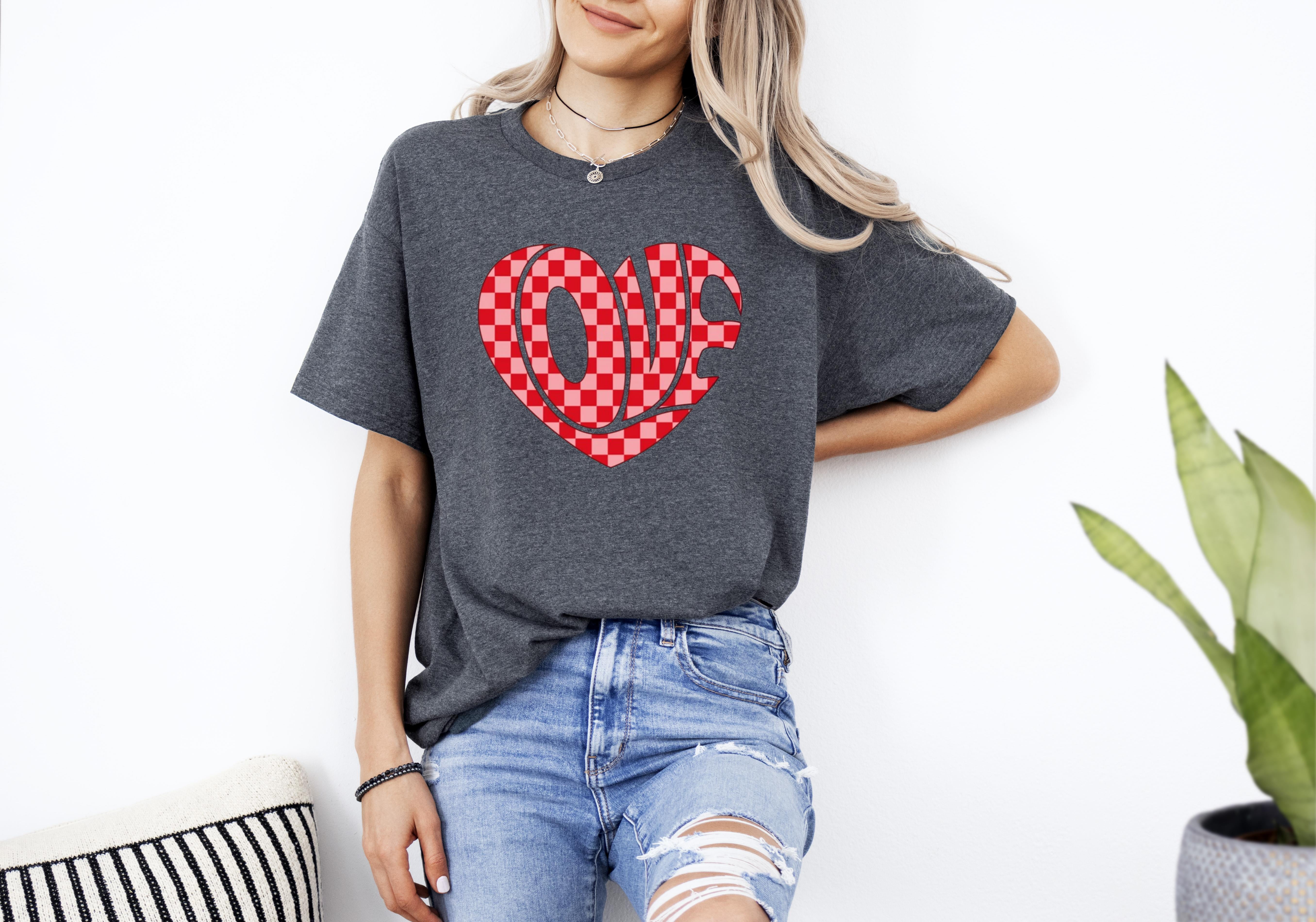 Express Yourself with Premium Cotton Checkered Love - Valentine's Day T-Shirt, Sizes Up To 4XL ...