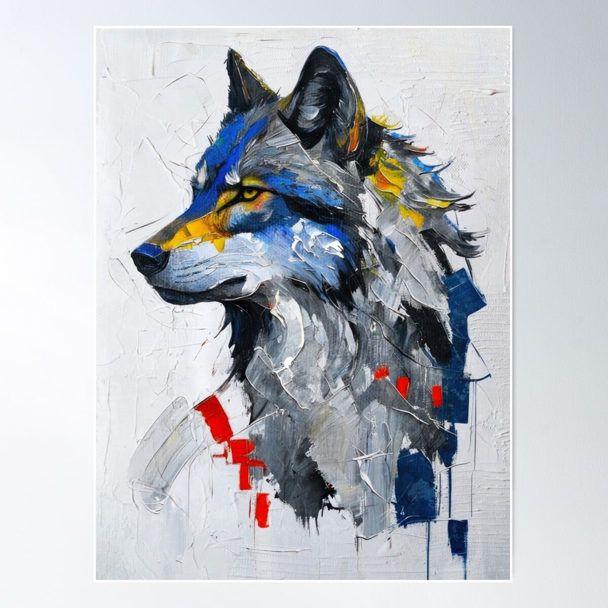 Expressionist Wolf Portrait - Bold Impasto Wildlife Painting - Vibrant Modern Colors Poster Wall ...