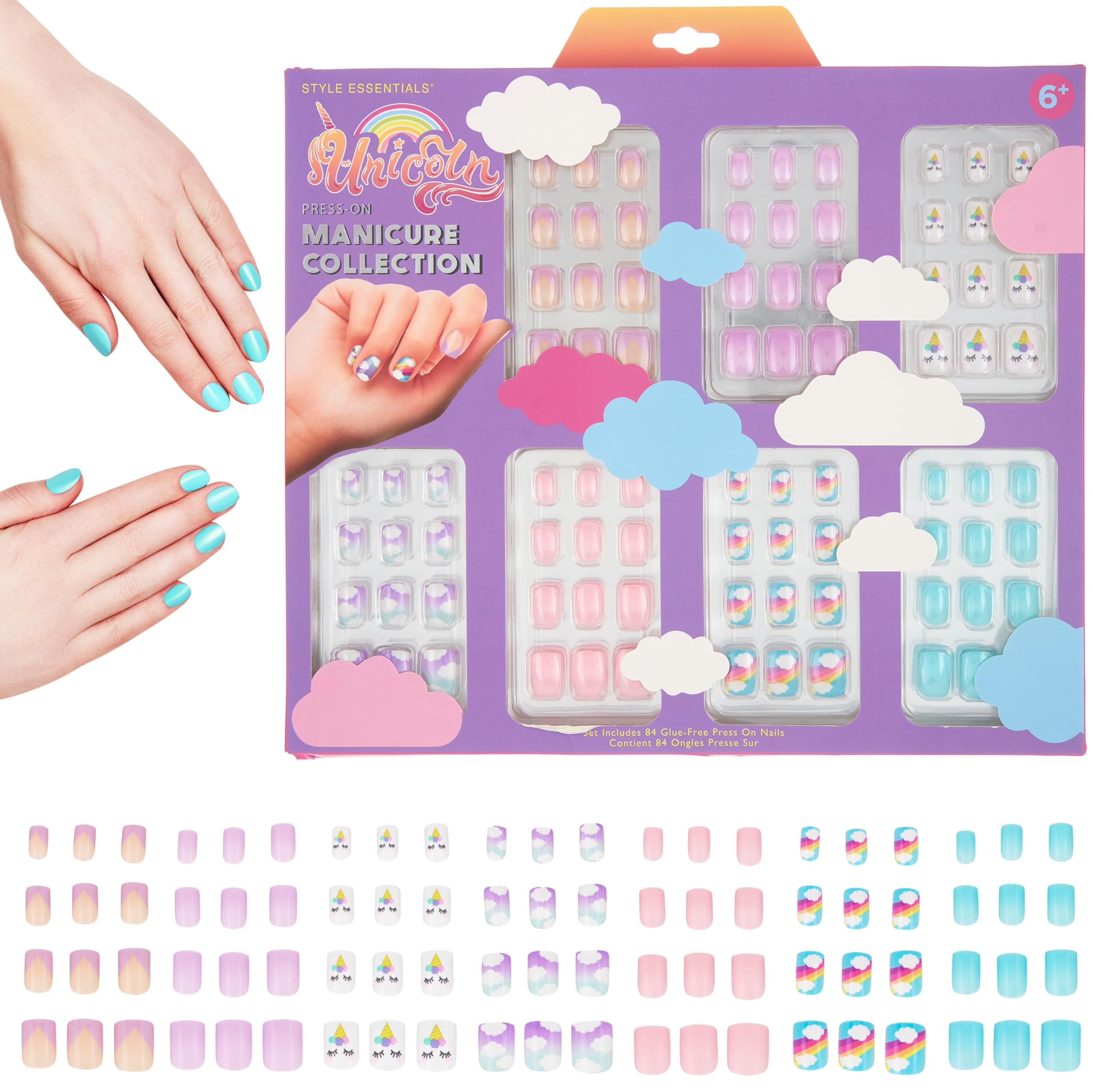 Expressions 7 Day Manicure Collection - 84PC Press On Nail Set, Day-Of-The-Week Adhesive False ...