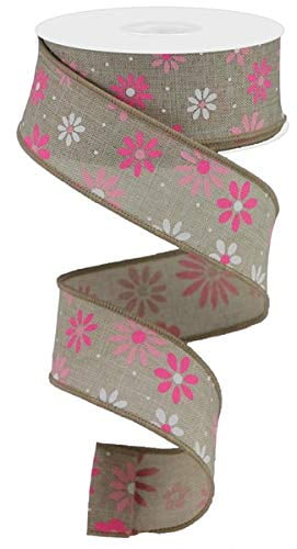 Expressions Burlap Pink White Daisy Flower Spring Wired Ribbon: 1.5 ...