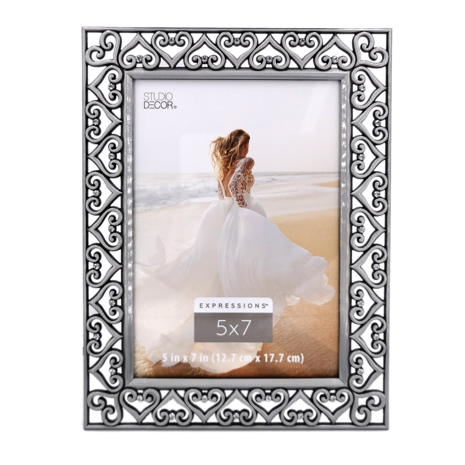 Studio Decor Expressions Pewter Hearts Jeweled Frame - Walmart.com