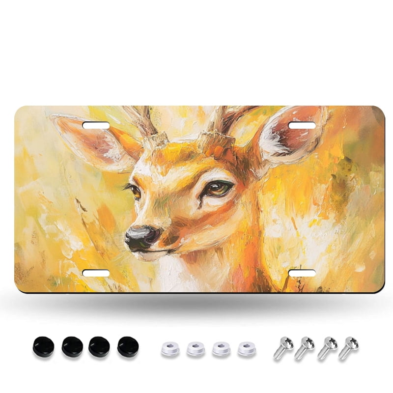 Expressive Brush Stroke Deer Head Art License Plate Frame, Decorative ...