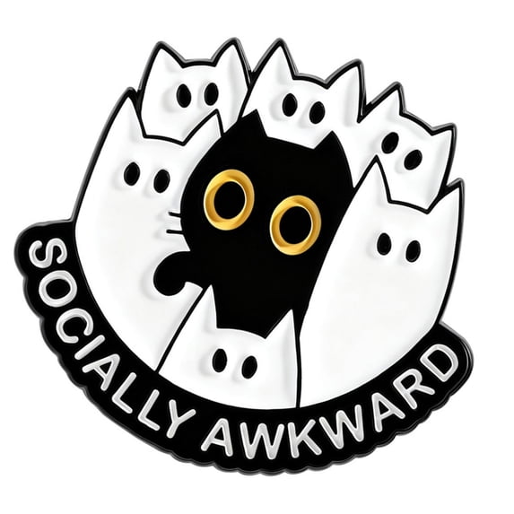 Expressive Cartoon Cats Enameled Pin for Sharing Socially Uneasy ...