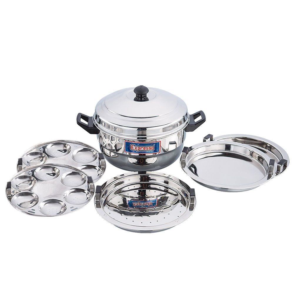 Expresso Stainless Steel Induction Base Multi Kadhai 12 idli plate 2 ...