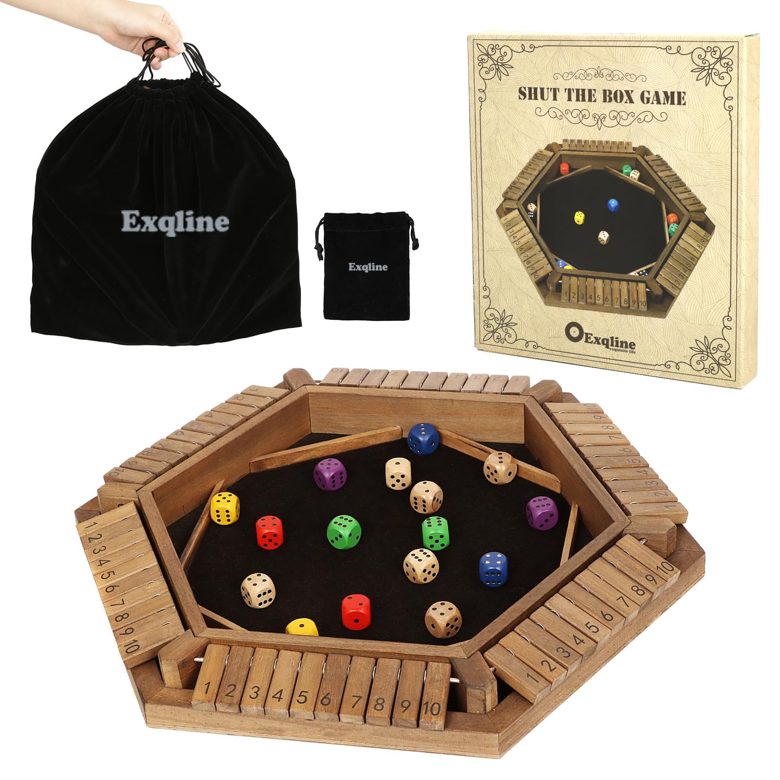 Exqline Shut The Box RRF12 Game for 2-6 Players, Wooden Board Table ...