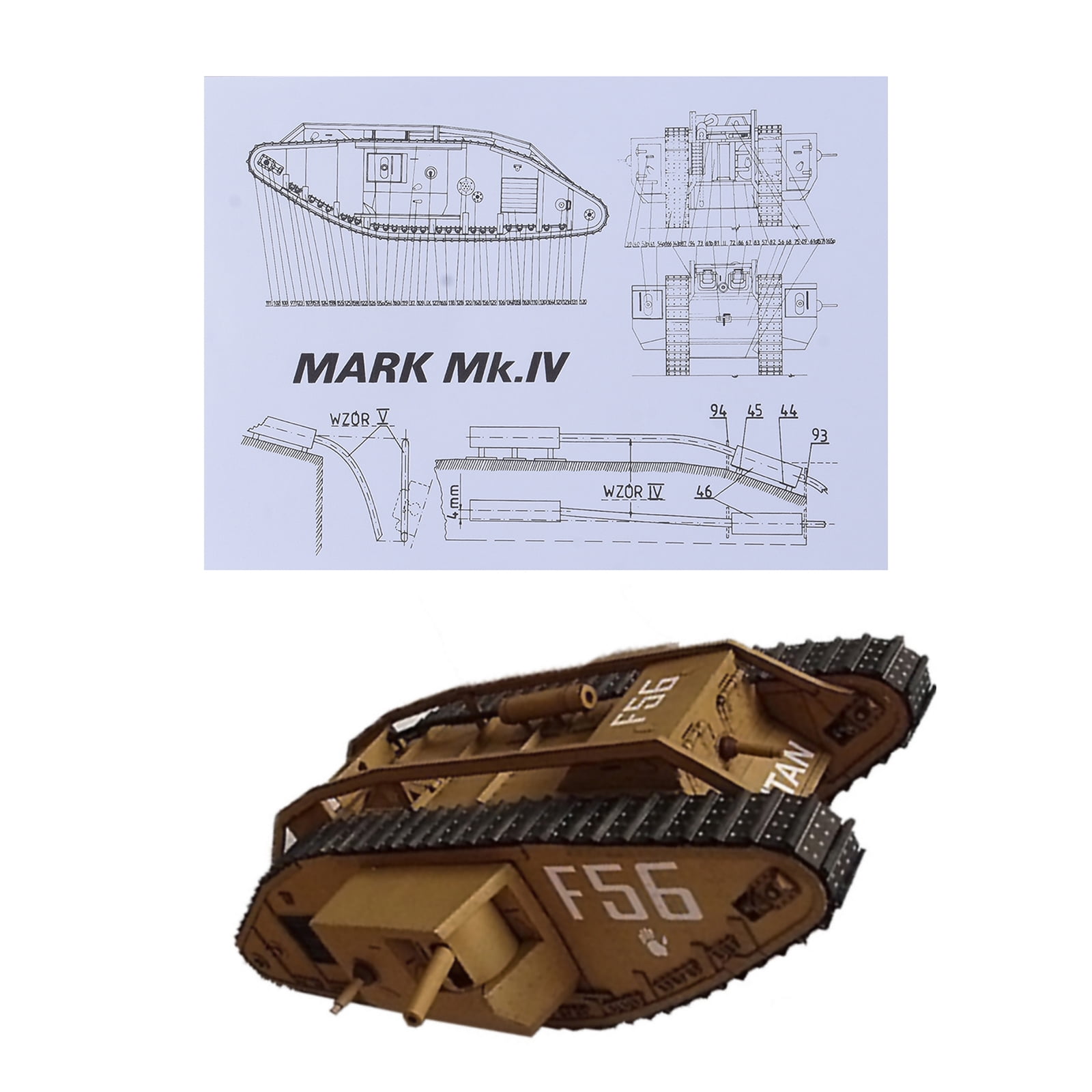 Exquisite 1/25 Scale UK Mark Mk IV Male Tank Paper Model Retro Noble ...