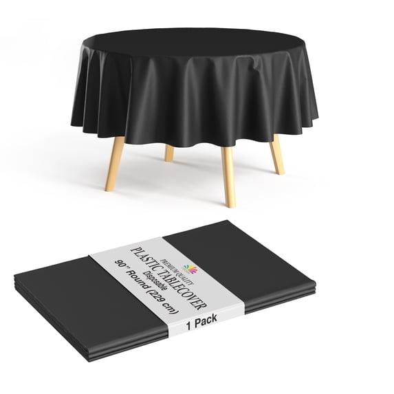 Exquisite 1-Pack Black Round Plastic Tablecloth Disposable – Size: 90 ...