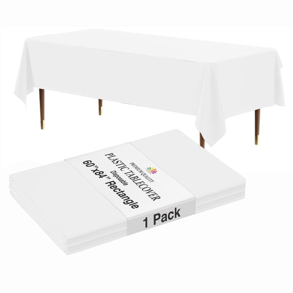 Exquisite 1-Pack White Plastic Disposable Tablecloth – Size: 60 × 84 ...