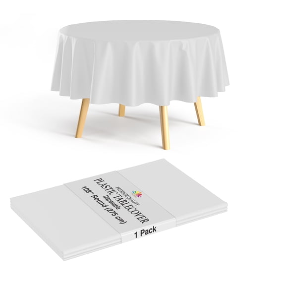 Exquisite 1-Pack White Round Plastic Tablecloth Disposable – Size: 108 ...