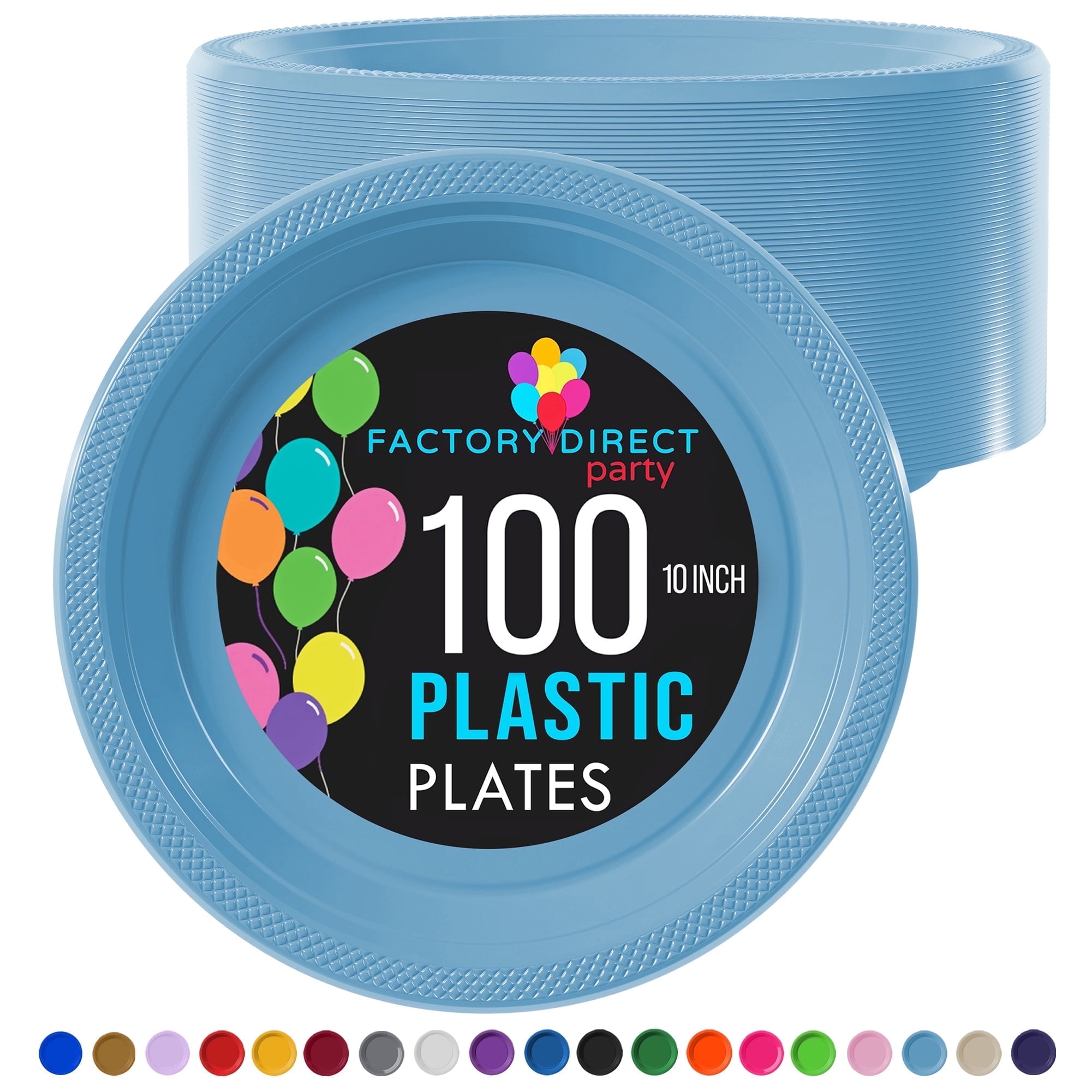 Exquisite Light Blue 10" Disposable Plastic Plates - Bulk 100 Count ...