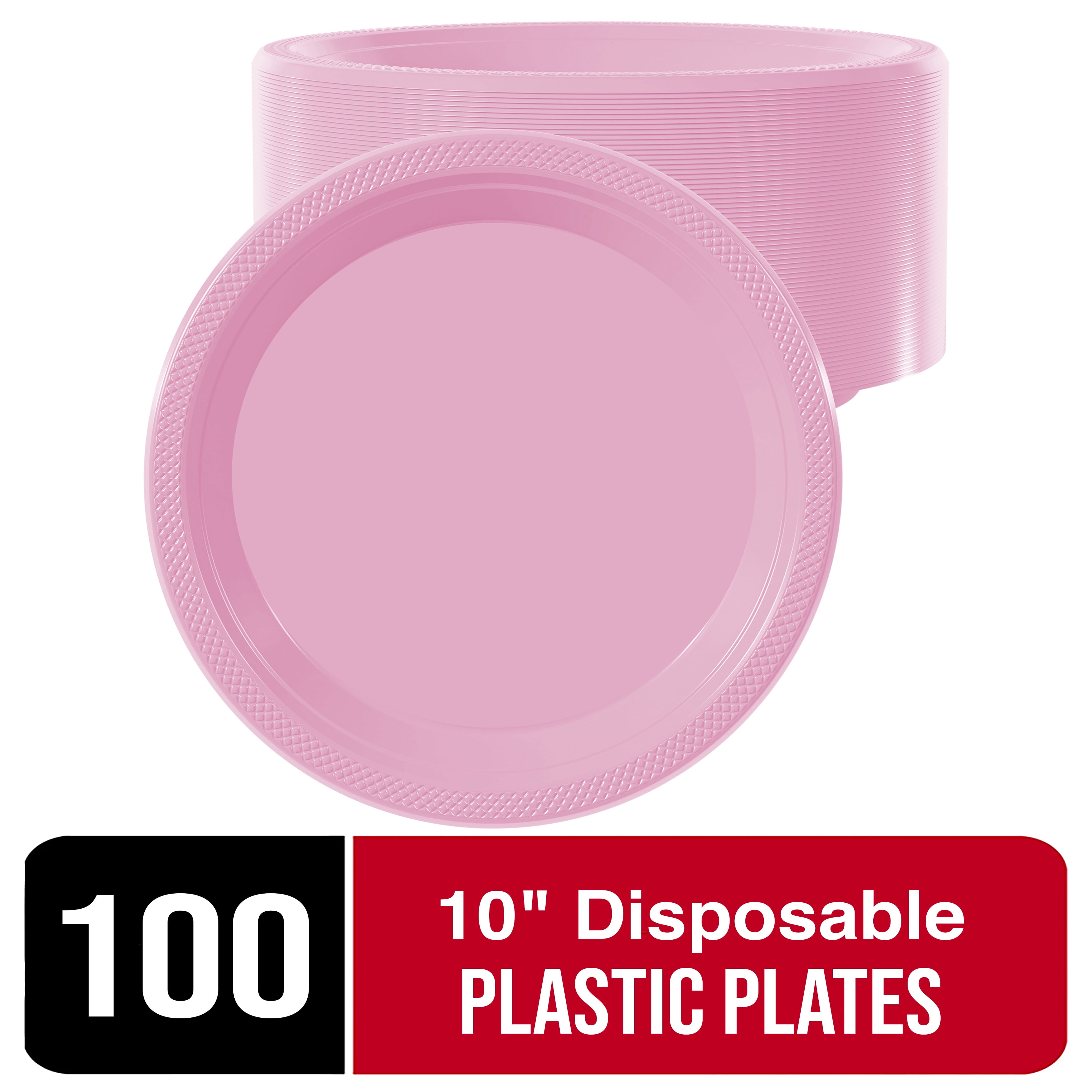 Exquisite 10" Disposable Plates - 100 Count Party Plastic Plates - Pink ...