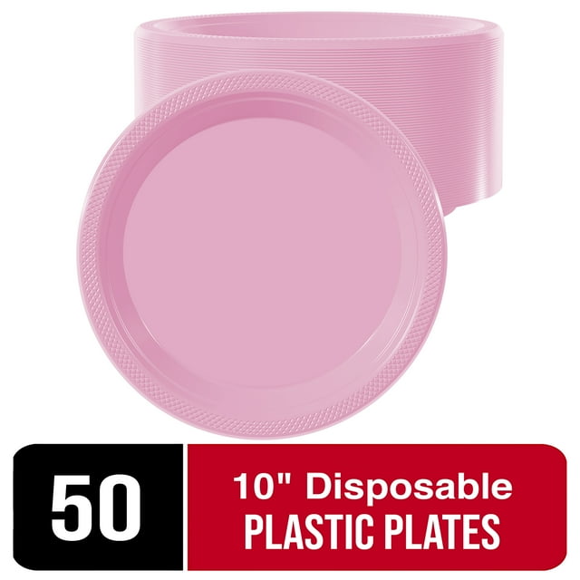 Exquisite 10" Disposable Plates - 50 Count Party Plastic Plates - Pink ...