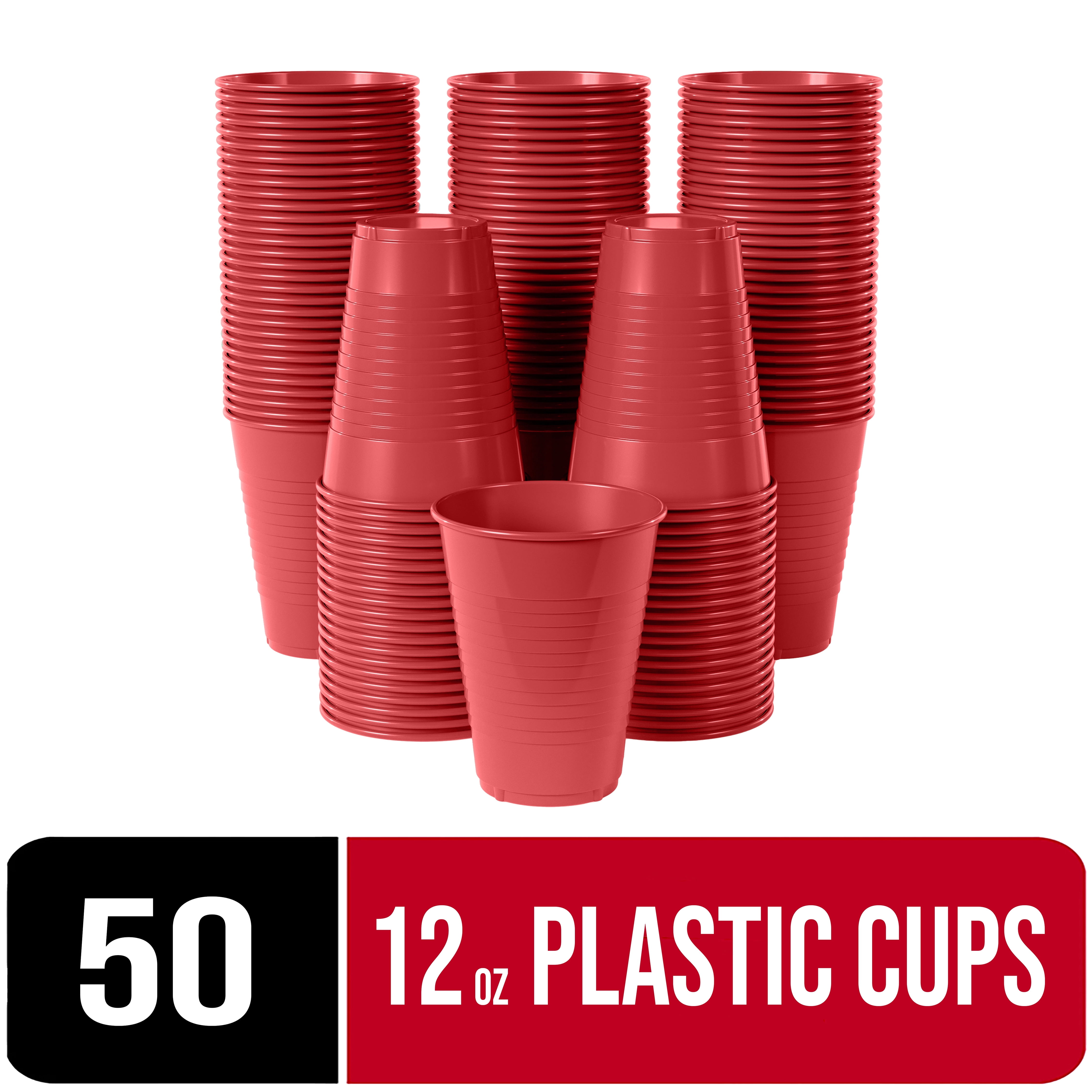 Exquisite 12 Fl Oz Disposable Plastic Cups, 50 Count, 1 Pack, Red ...