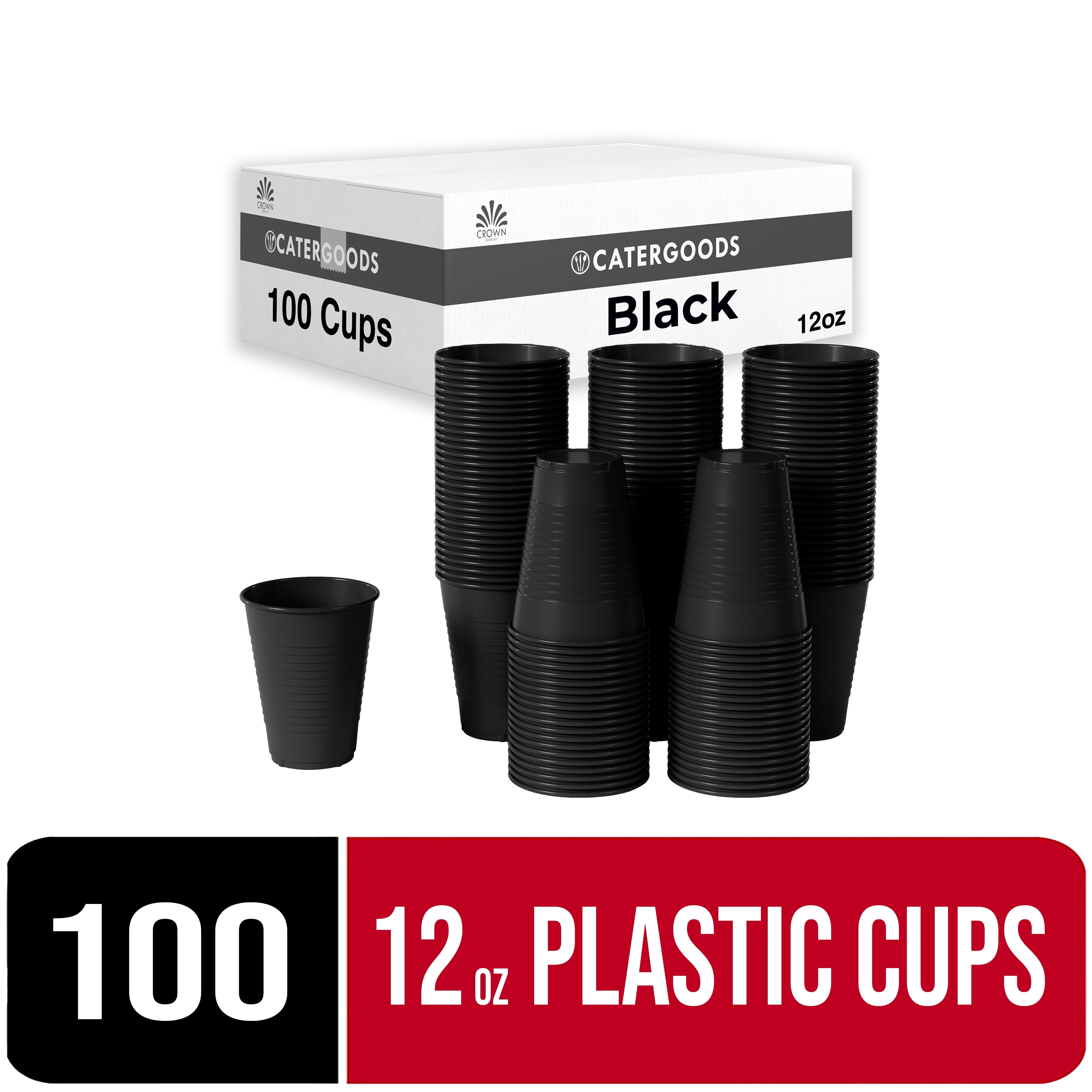 Exquisite Black Heavy Duty 12 oz Beverage Plastic Cups - 100 Disposable ...