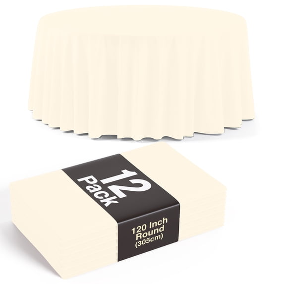 Exquisite 12-Pack Ivory Plastic Disposable 120-inch Round Tablecloths ...