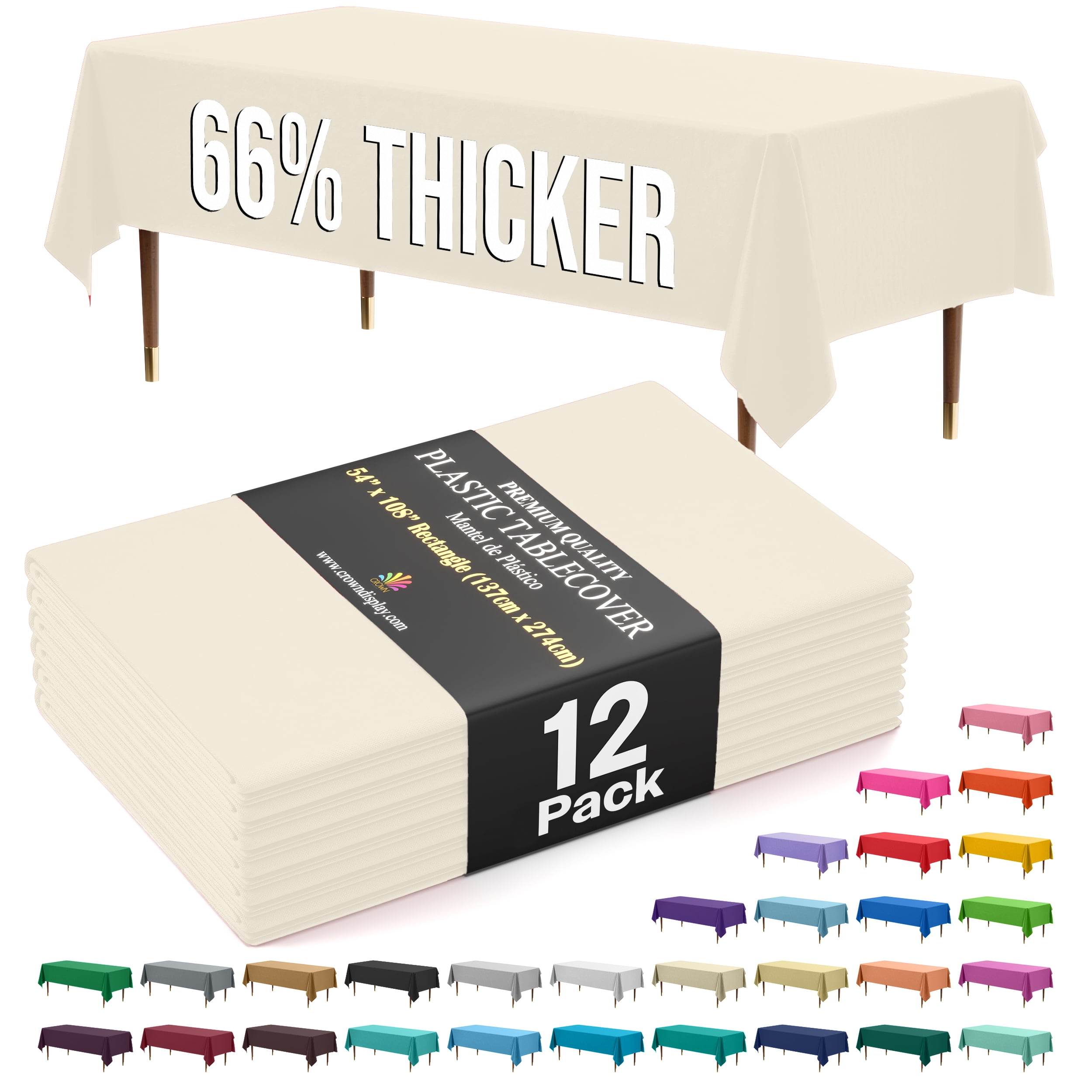 "Exquisite Ivory Rectangular Plastic Tablecloth 54"" x 108"" - 12 Pack ...
