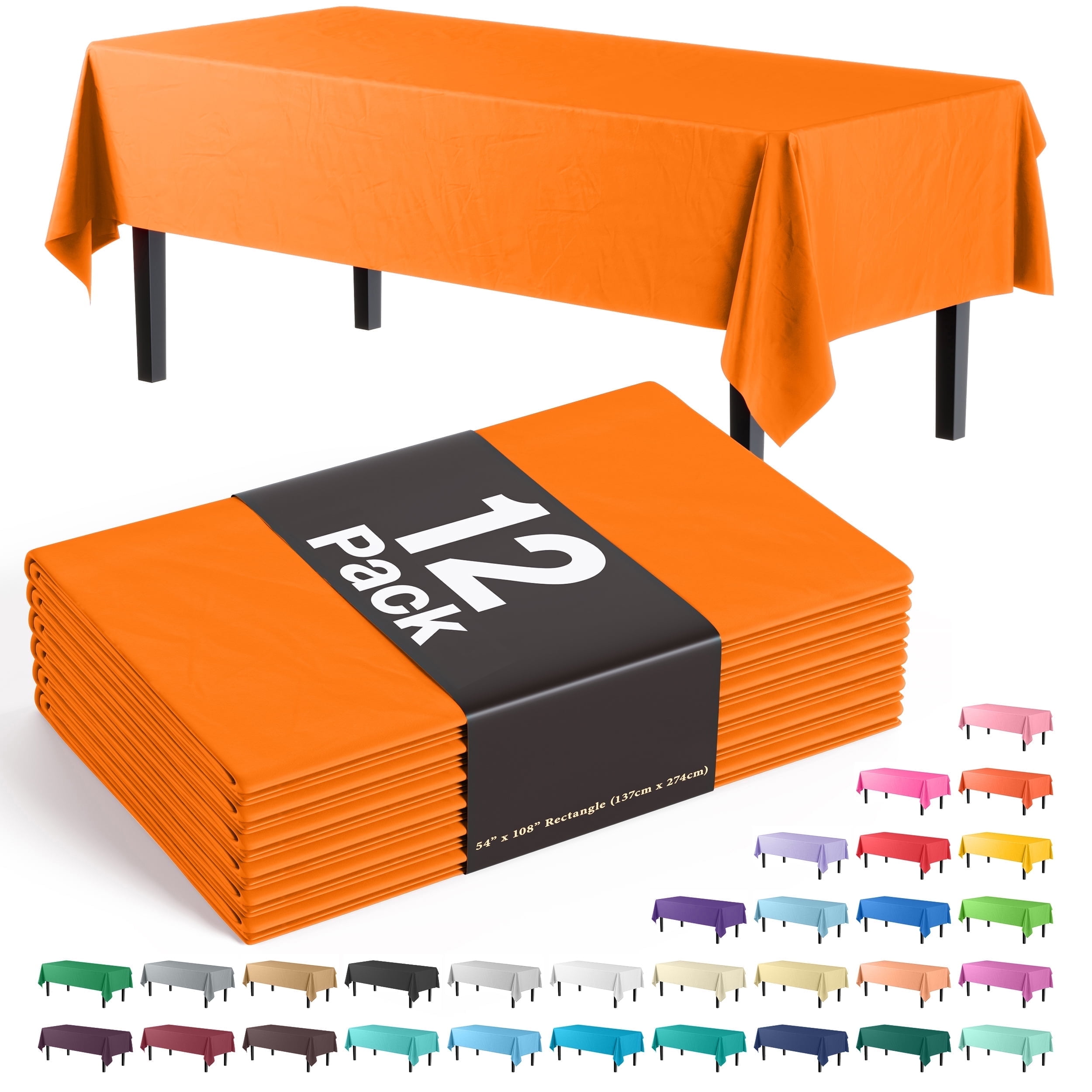 "Exquisite 12 Pack Orange Premium Plastic Tablecloths, Rectangular ...