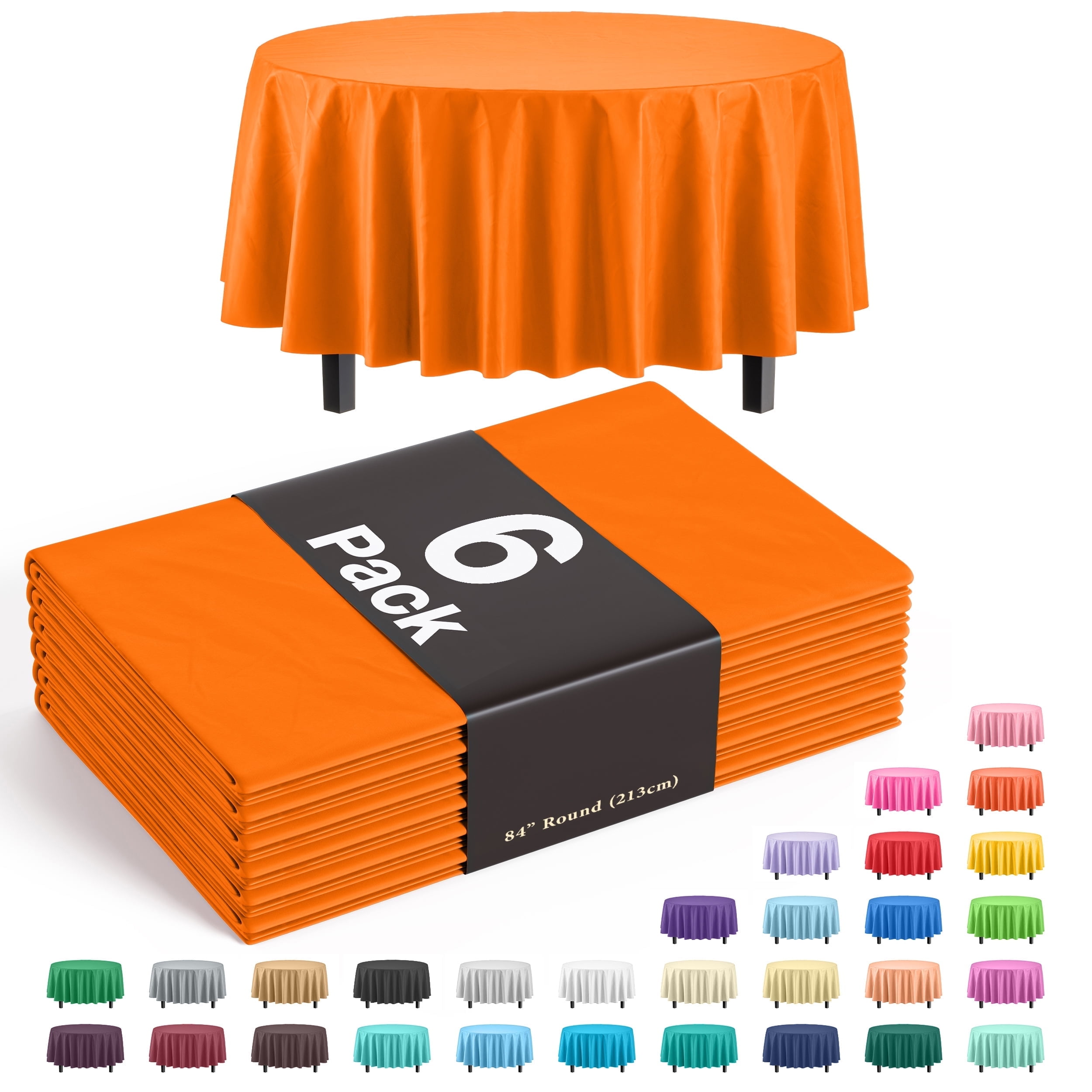 Exquisite 6 Premium 84" Round Plastic Tablecloth - Orange Solid Print ...