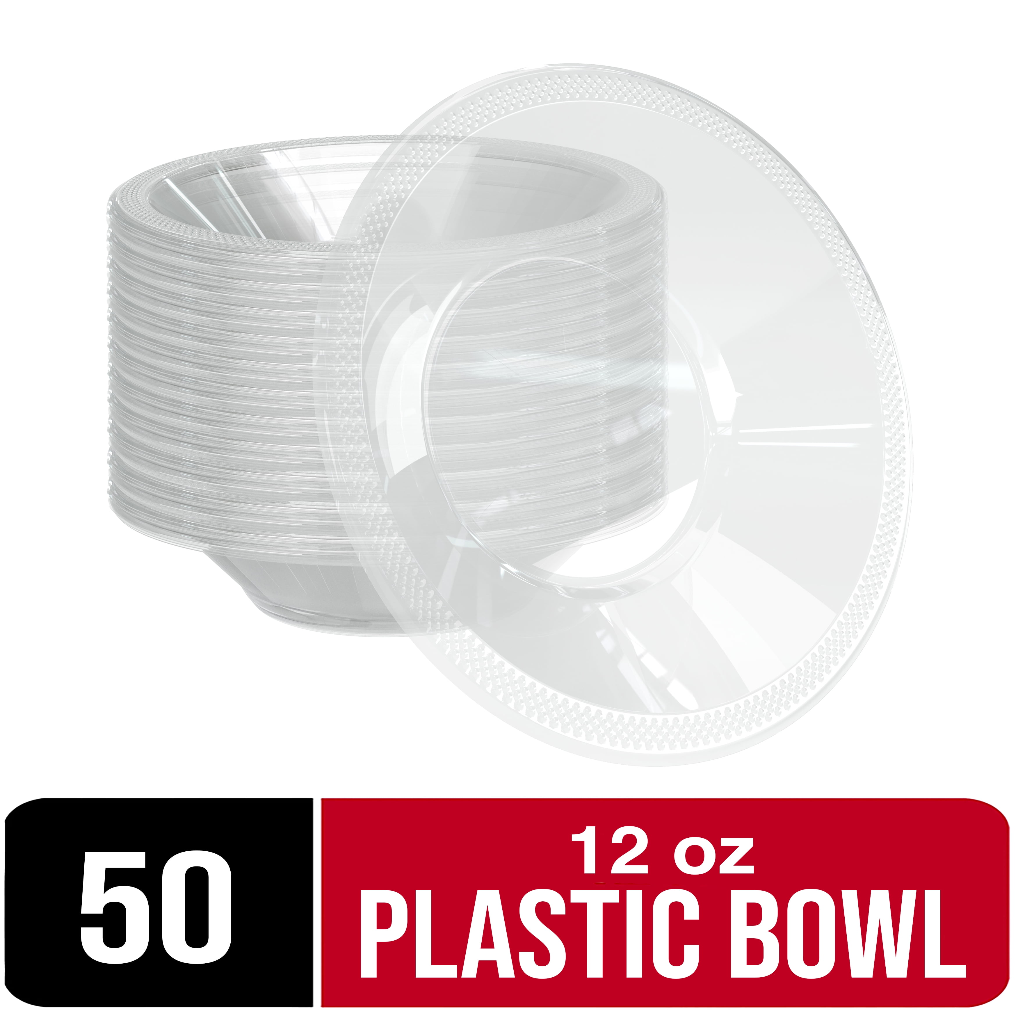 Exquisite 12 oz Clear Plastic Bowls - 50 Sturdy Small Serving Soup ...