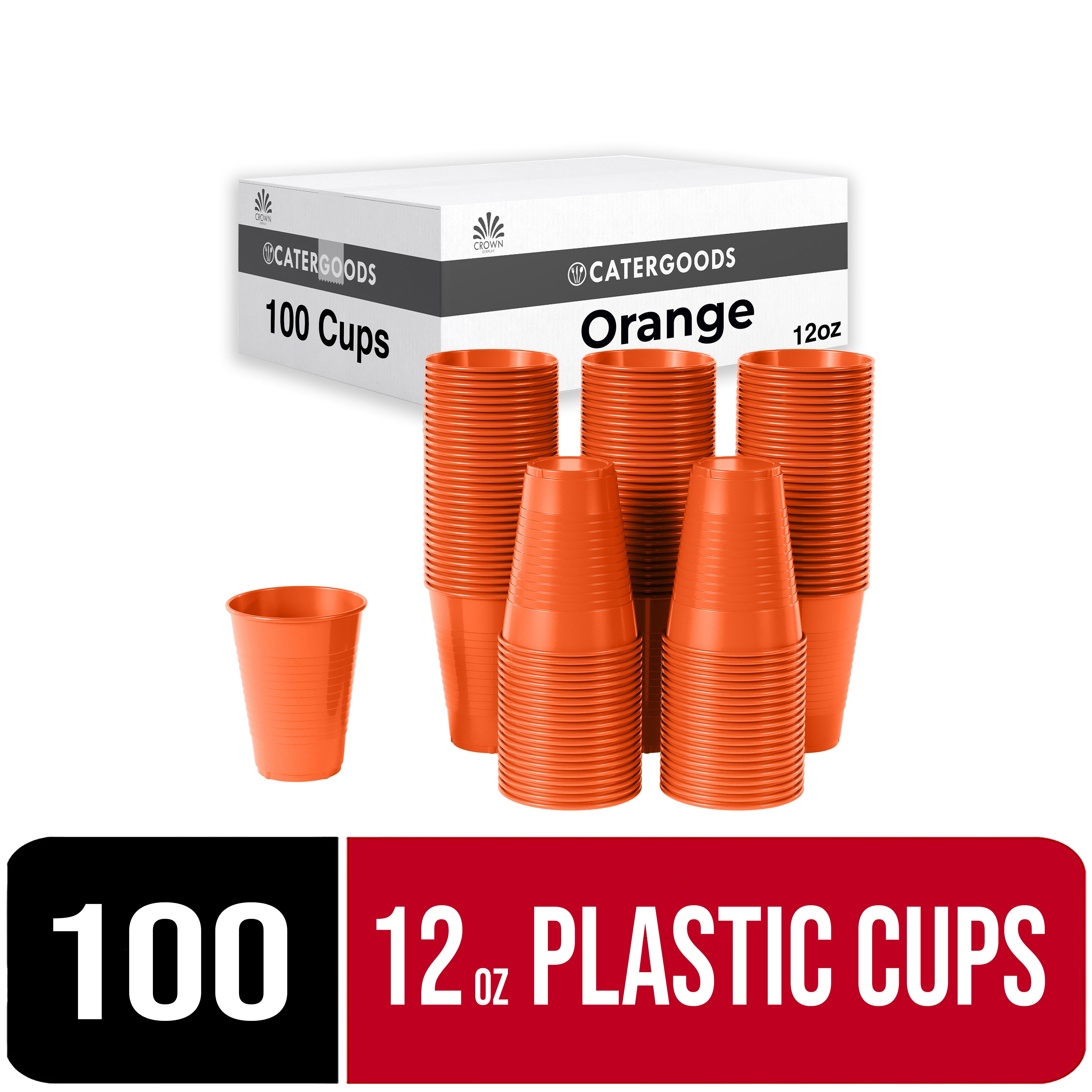 Exquisite Orange Heavy-Duty Disposable Plastic Cups - 12oz, 100 Pack ...