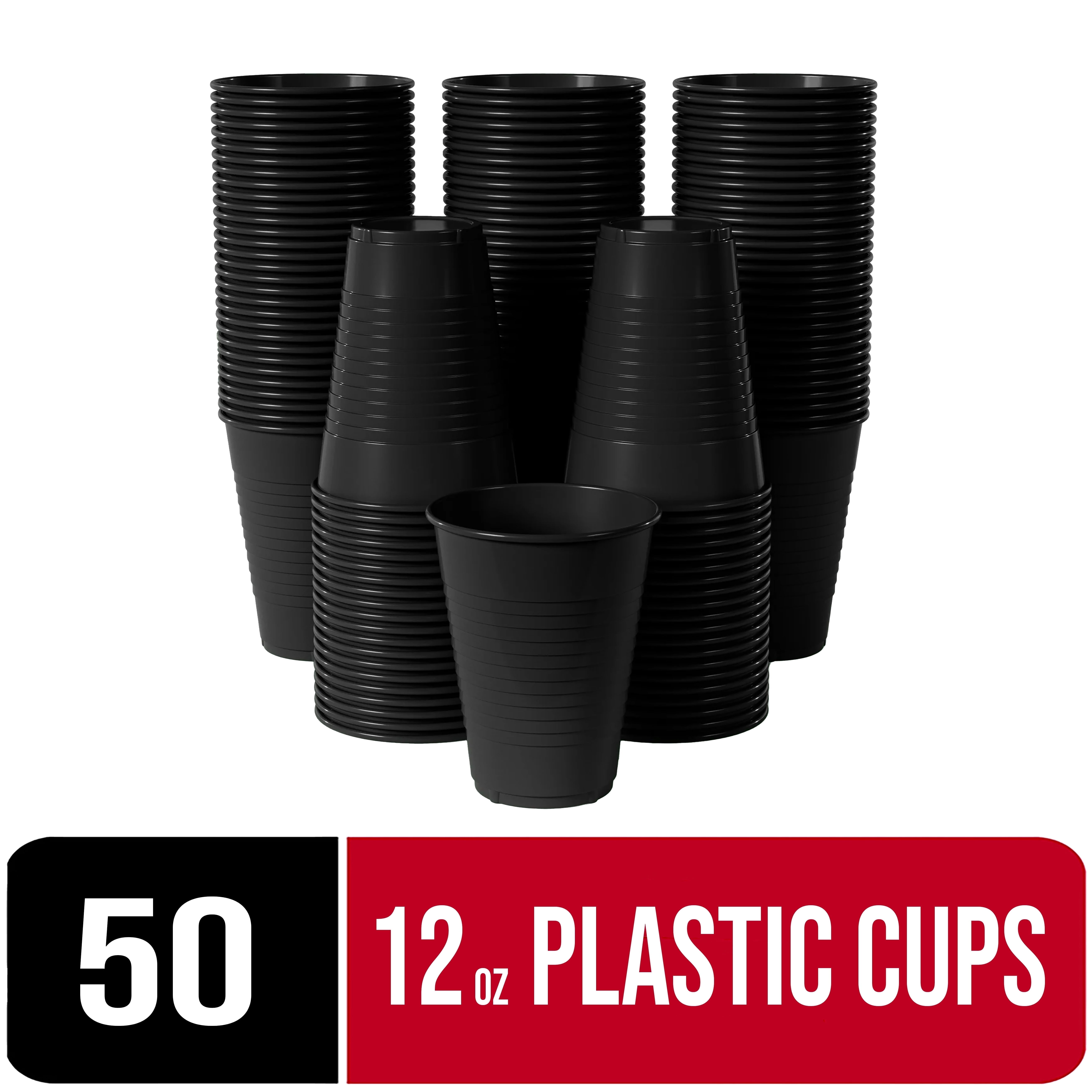 Exquisite 12 oz Heavy Duty Black Disposable Plastic Cups - Pack of 50 ...