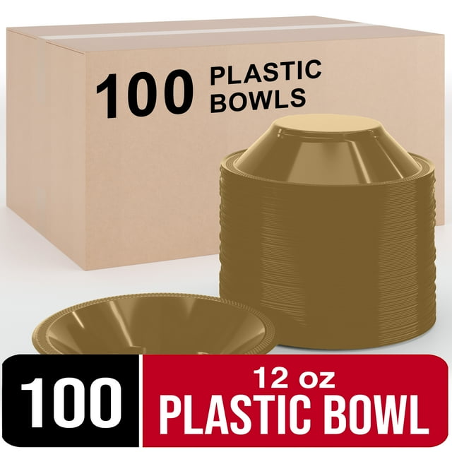 Exquisite 12 oz Fancy Round Gold Plastic Soup Bowls - 100 Count for ...
