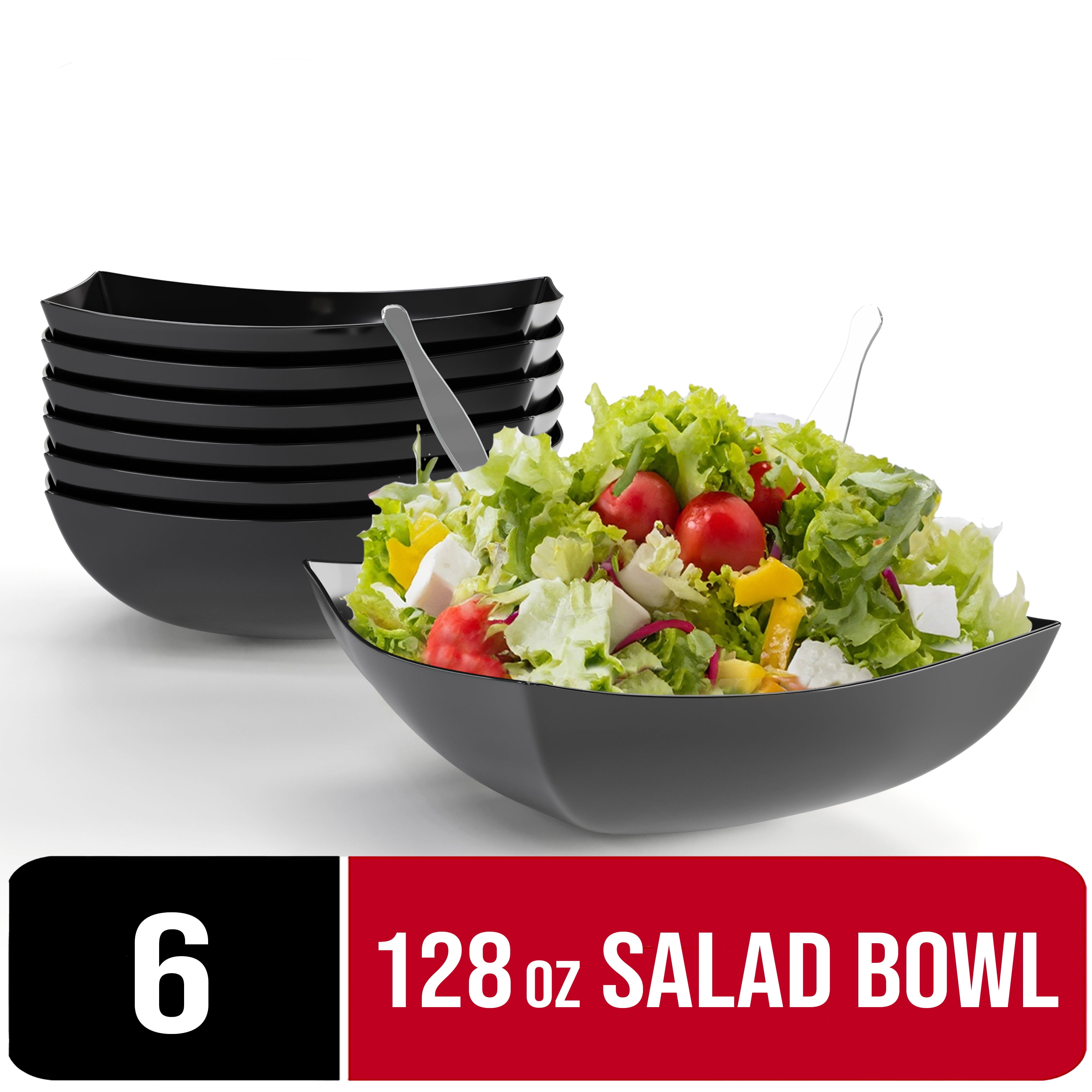 Exquisite 128 oz Disposable Plastic Serving Bowls - 6 Black Plastic ...