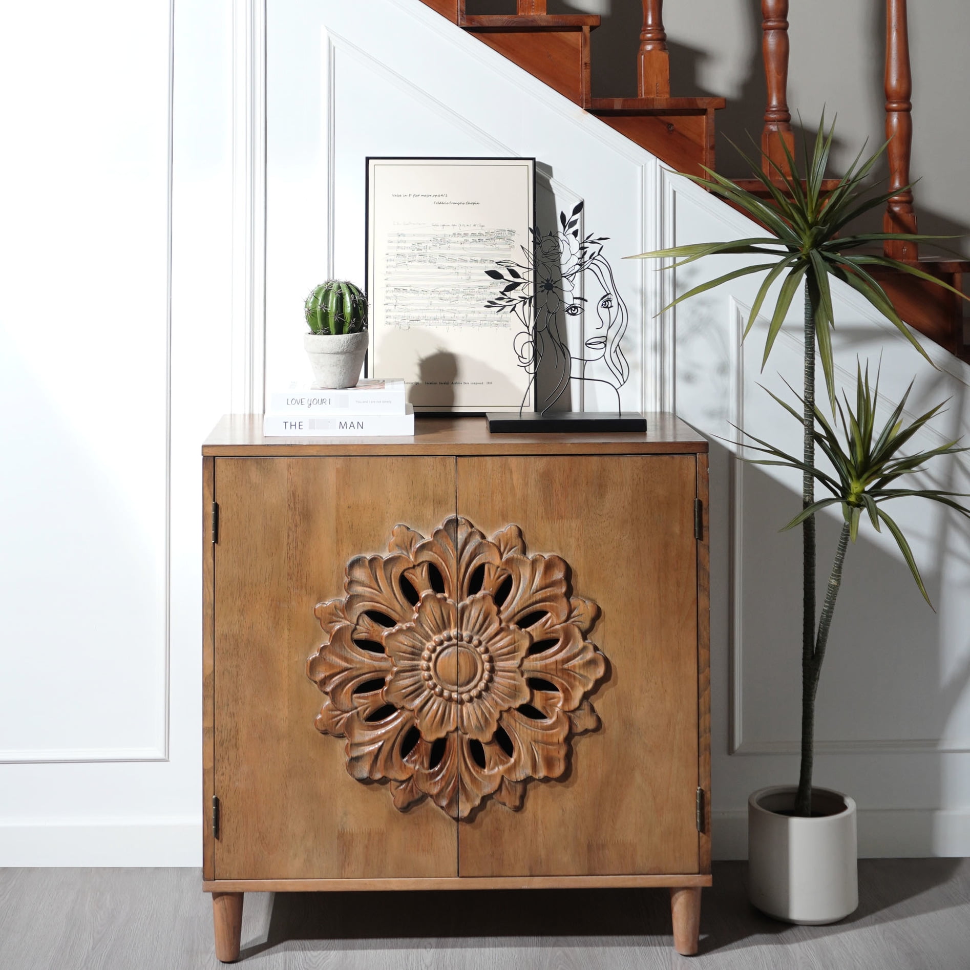 Exquisite 2-door Rustic Wooden Cabinet - Style Floral Storage For ...