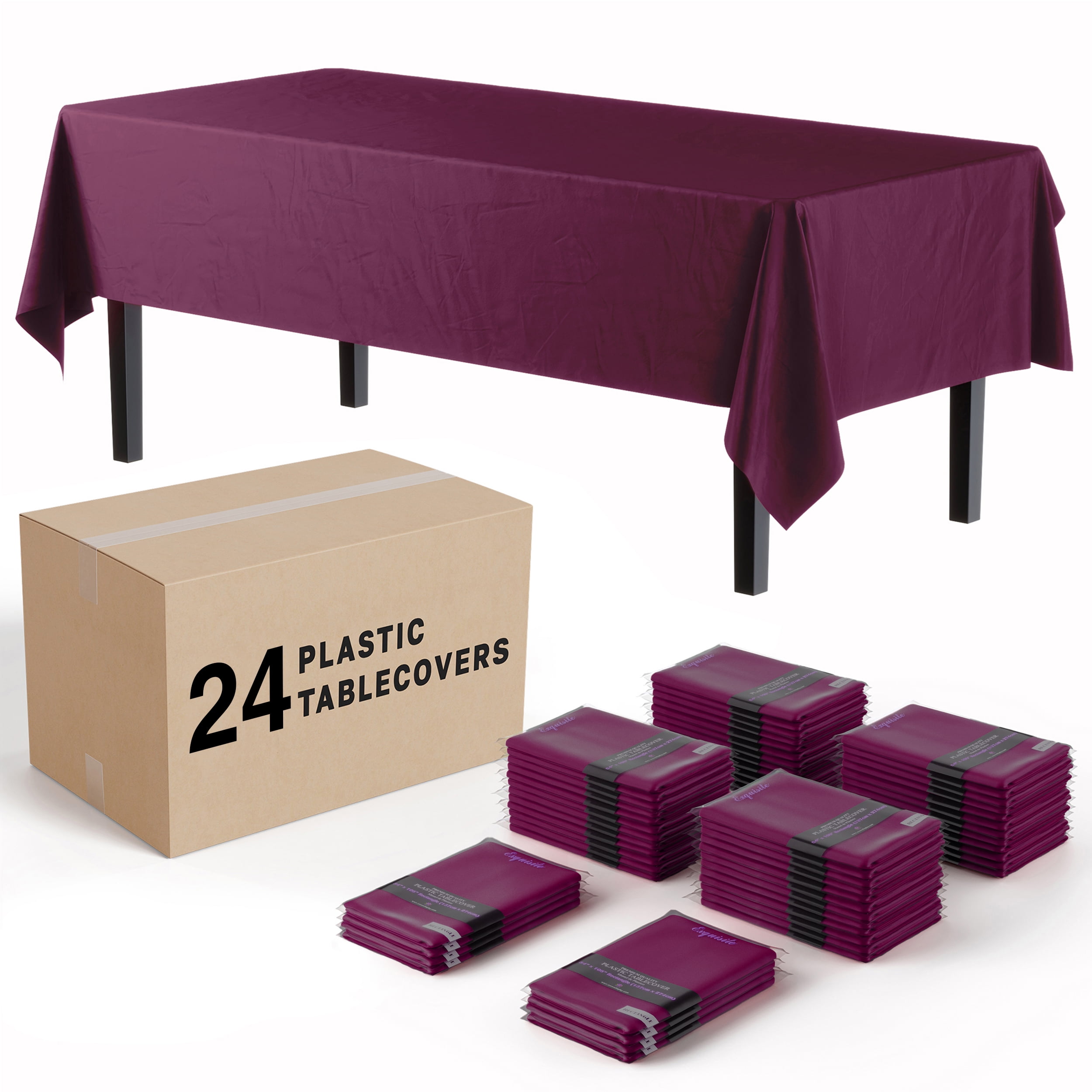 Exquisite 24 Pack 54” x 108” Disposable Plum Plastic Tablecloth Cover ...