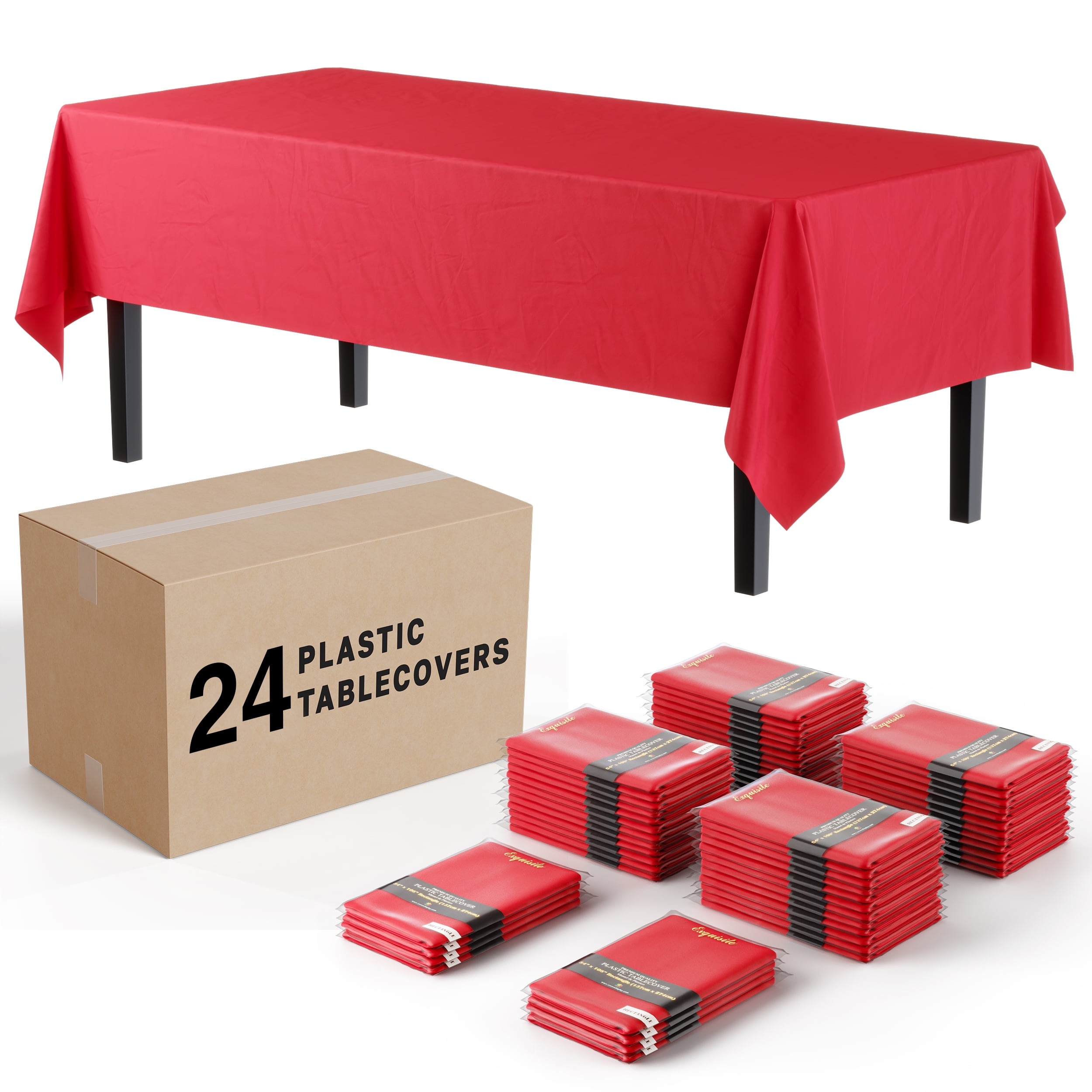 Exquisite 24 Pack - Disposable Red Plastic Tablecloth - Heavy Duty - 54 ...