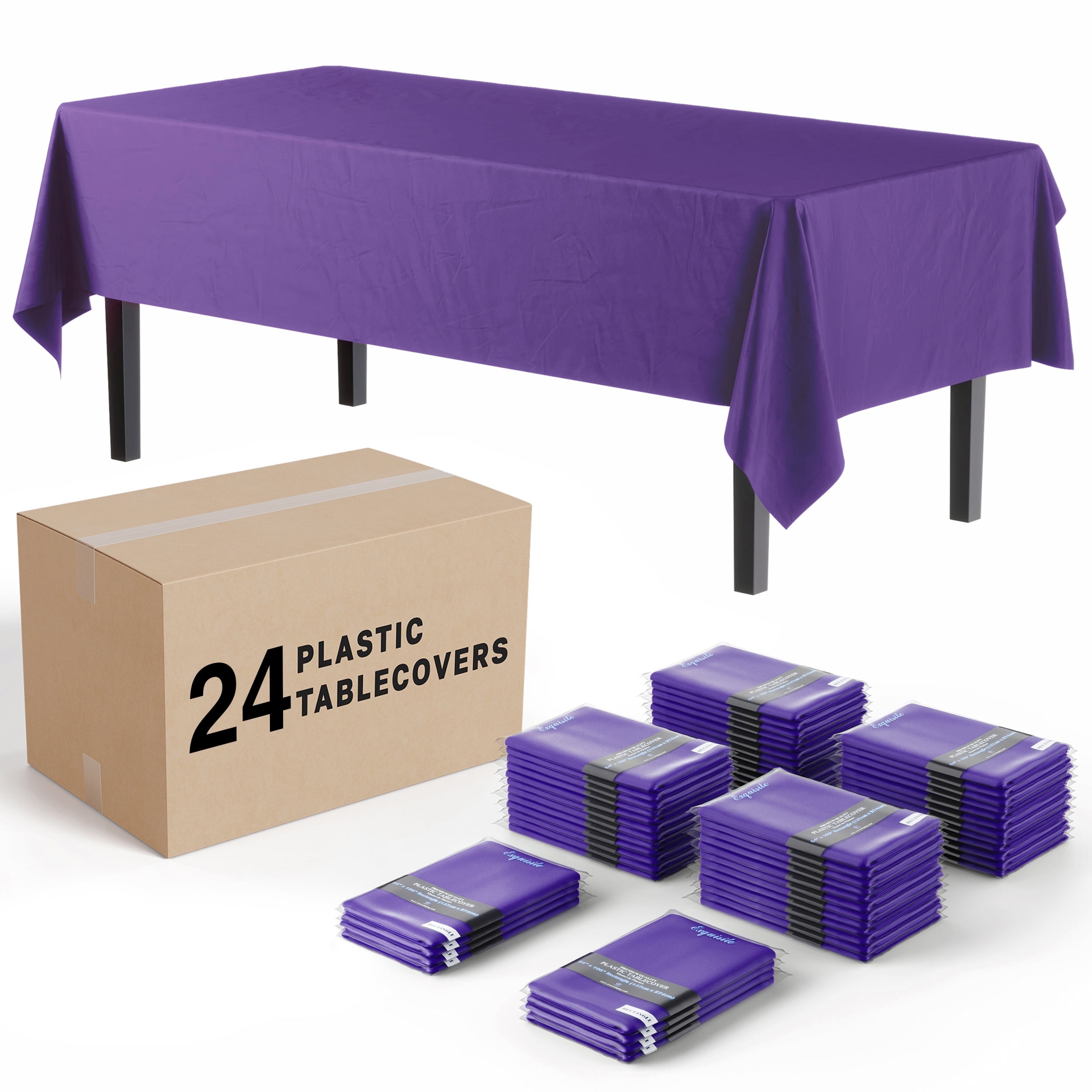 Exquisite 24 Pack - Disposable Purple Plastic Tablecloth - Heavy Duty ...