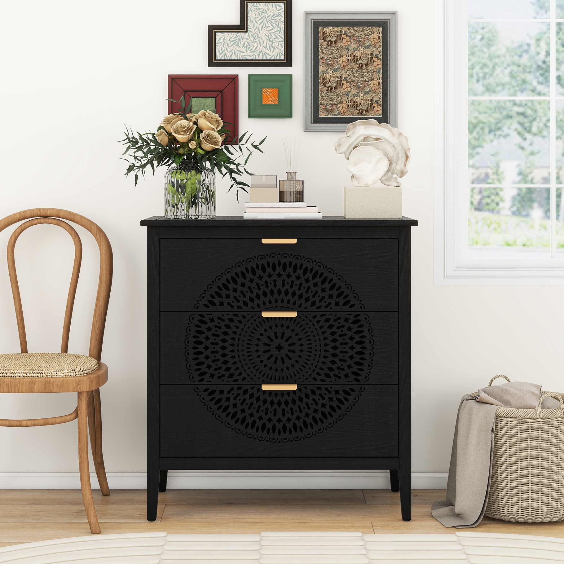 Exquisite 3 Drawer Cabinet With Hidden Installation Handles, For Living ...