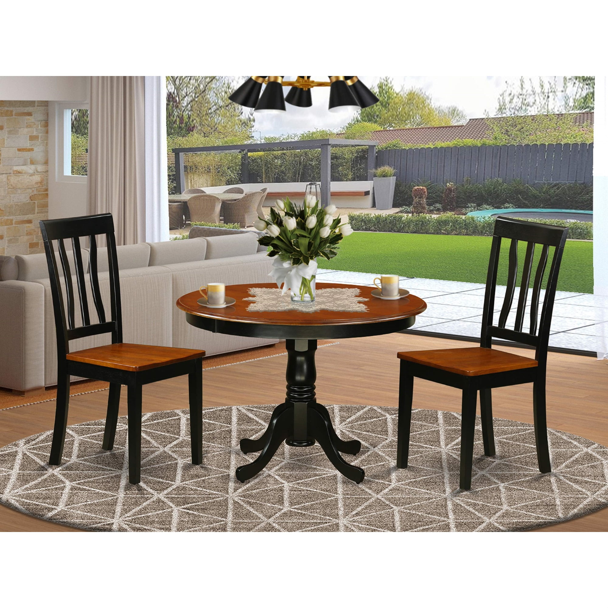 Exquisite 3-Piece Round Table Set with 2 Wood Chairs | Sleek Dark ...