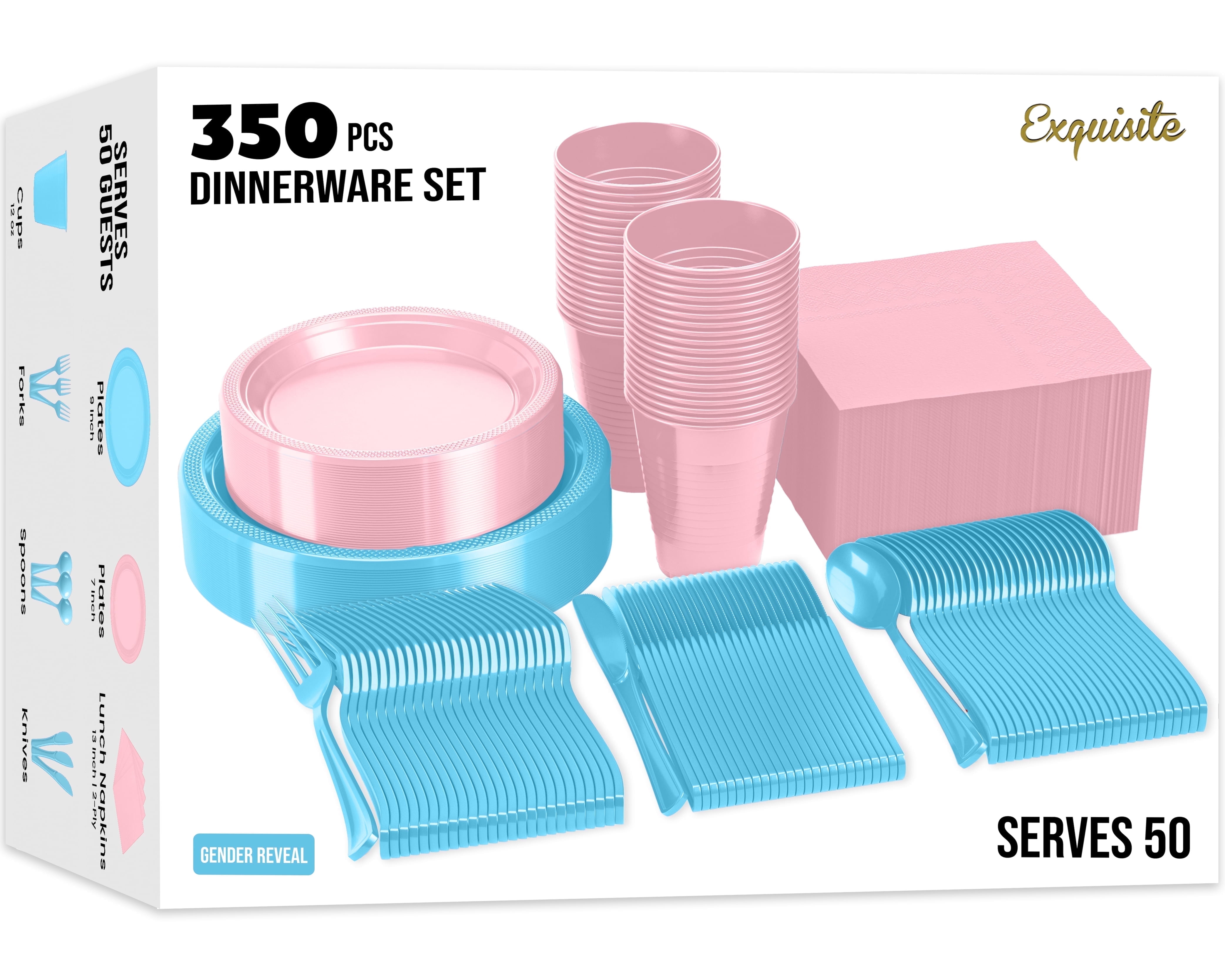 Exquisite 350 Piece Gender Reveal Paper Party Plates & Tableware Combo ...