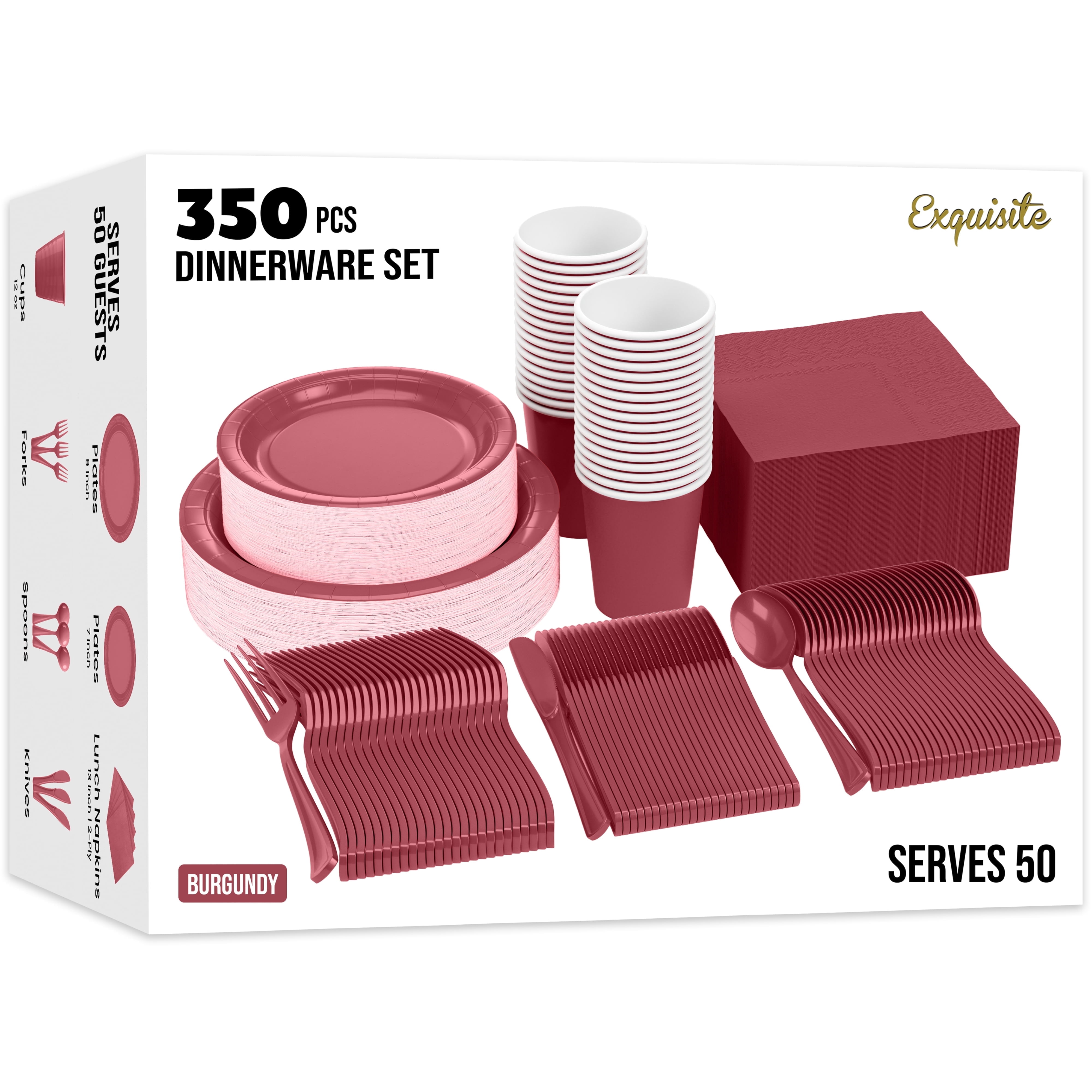 Exquisite 350 Pcs Burgundy Paper Plates For Party, Burgundy Disposable ...