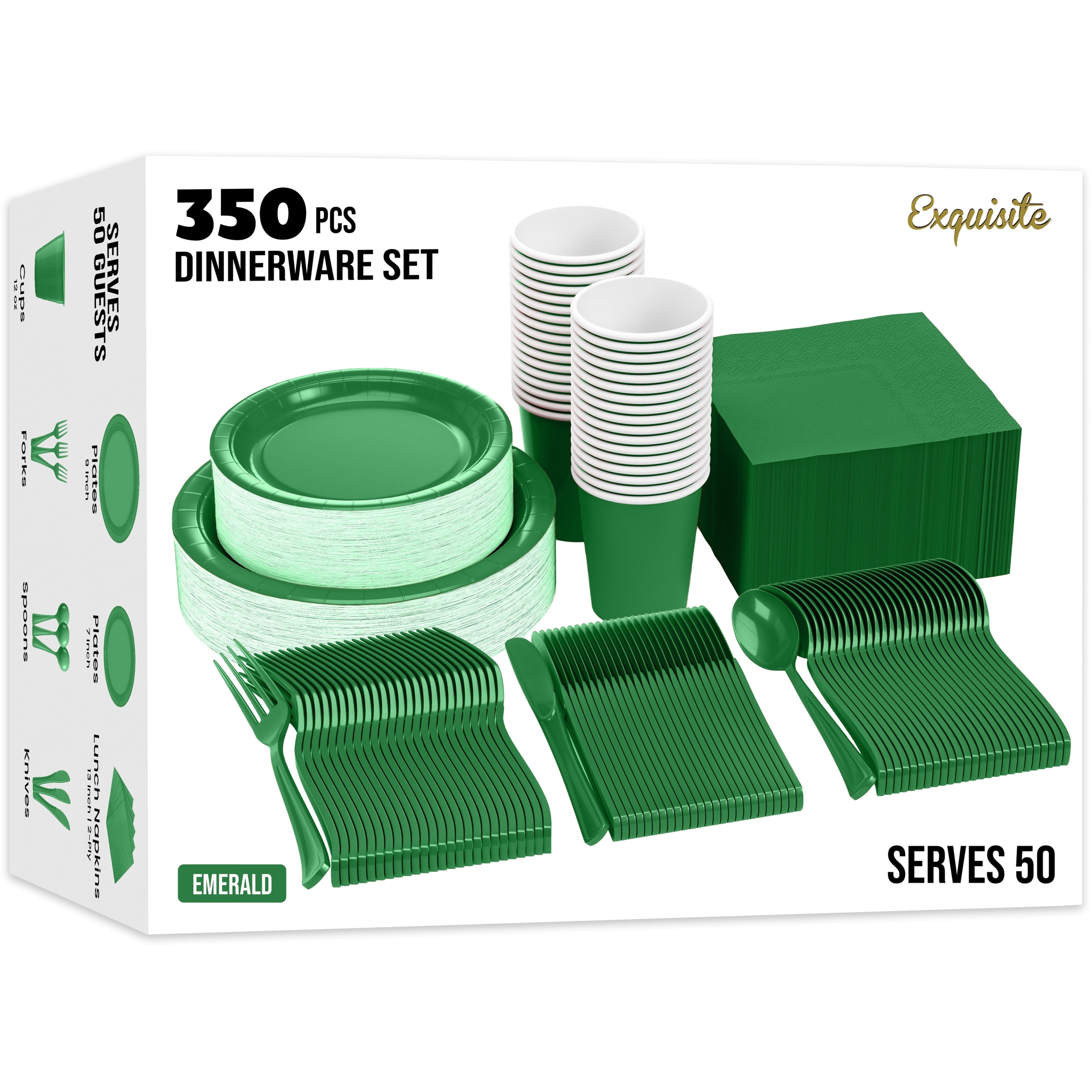Exquisite 350 Piece Emerald Green Paper Party Plates & Tableware ...