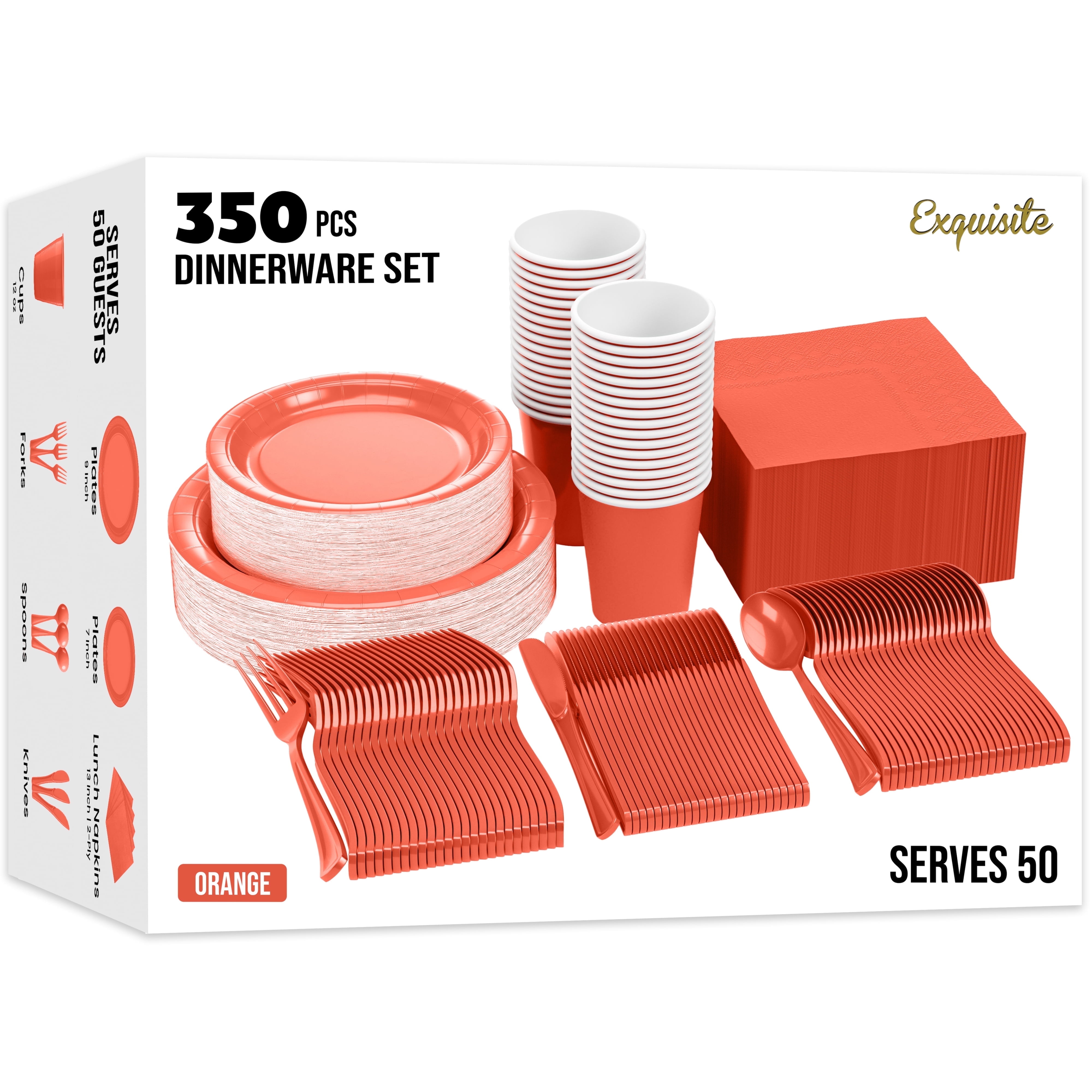 Exquisite 350 Piece Orange Paper Party Plates & Tableware Dinnerware ...