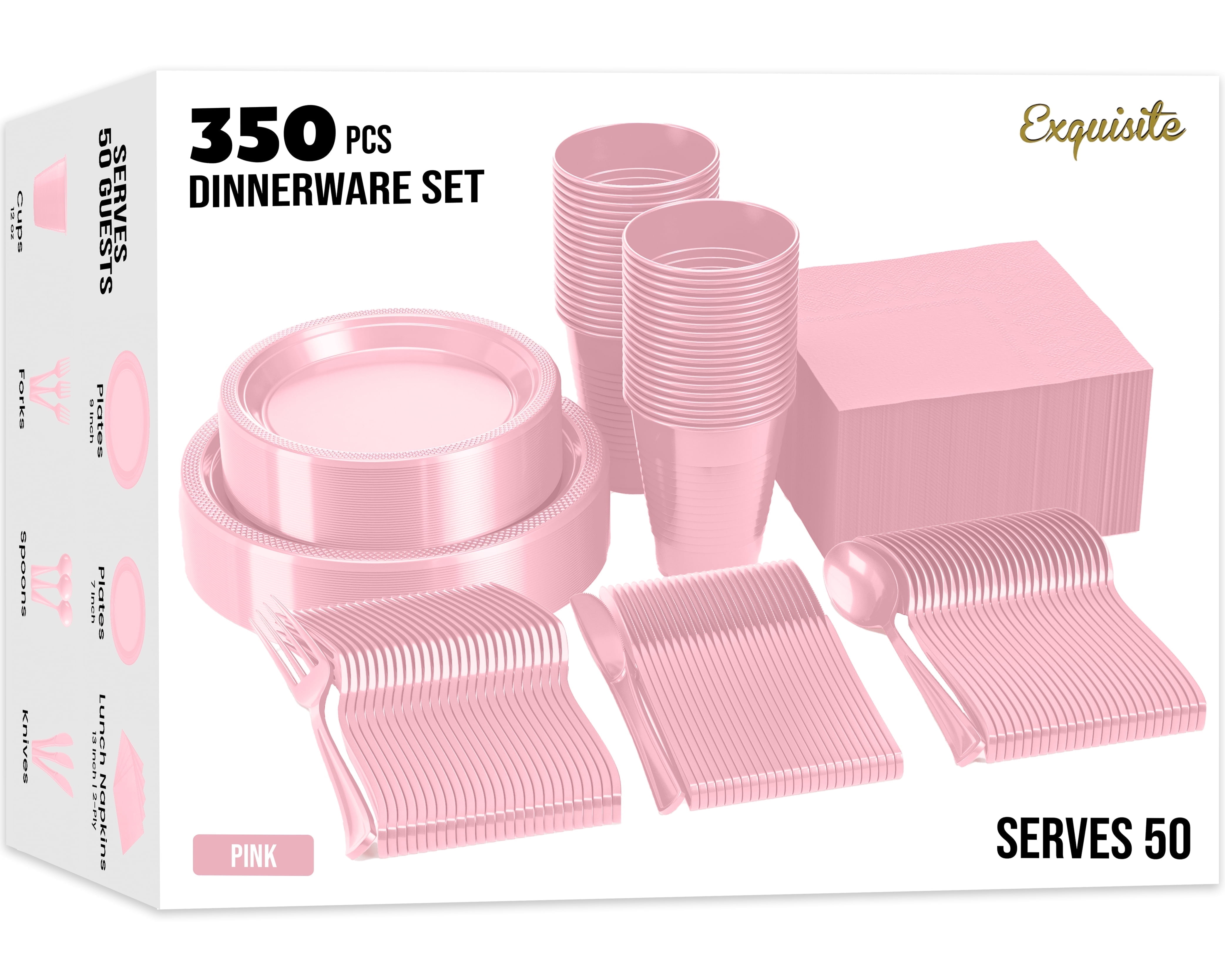 Exquisite 350 Piece Pink Party Plates - Fancy Dessert Dinner Combo Set ...