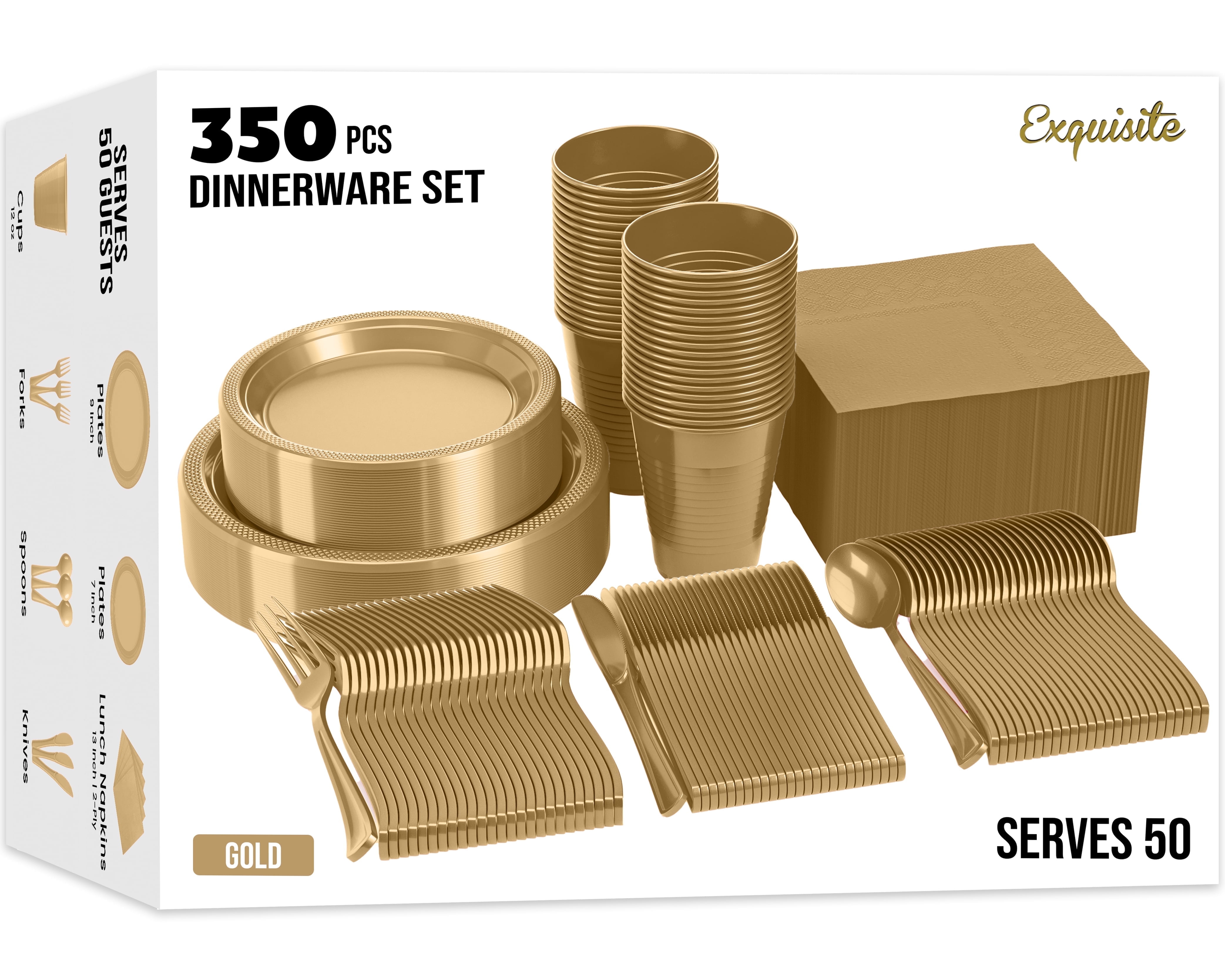 Exquisite Elegant Gold 350 Piece Party Plates - Dessert, Dinnerware ...