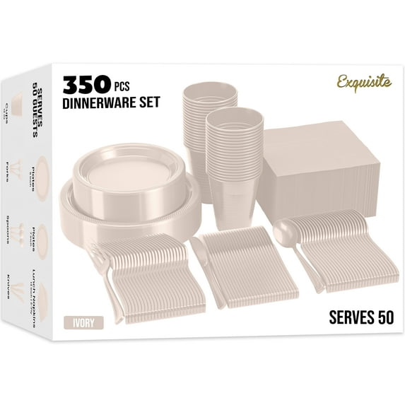 350 Piece Ivory Party Plates and Cutlery Set - Perfect Party Place ...