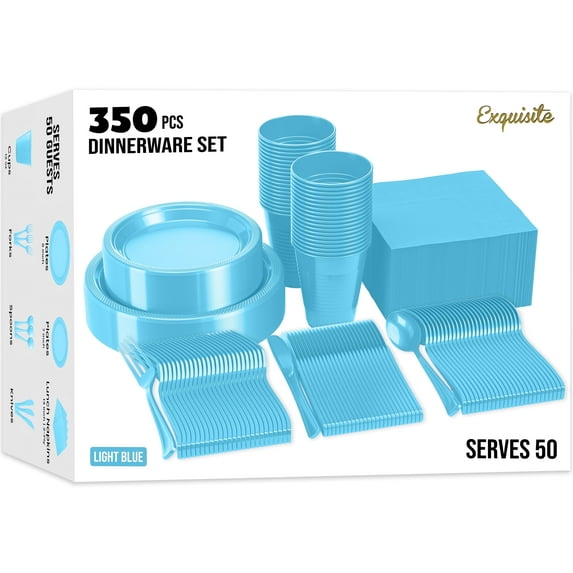 Exquisite 350 Piece Light Blue Party Plates, Cute Colored Disposable ...