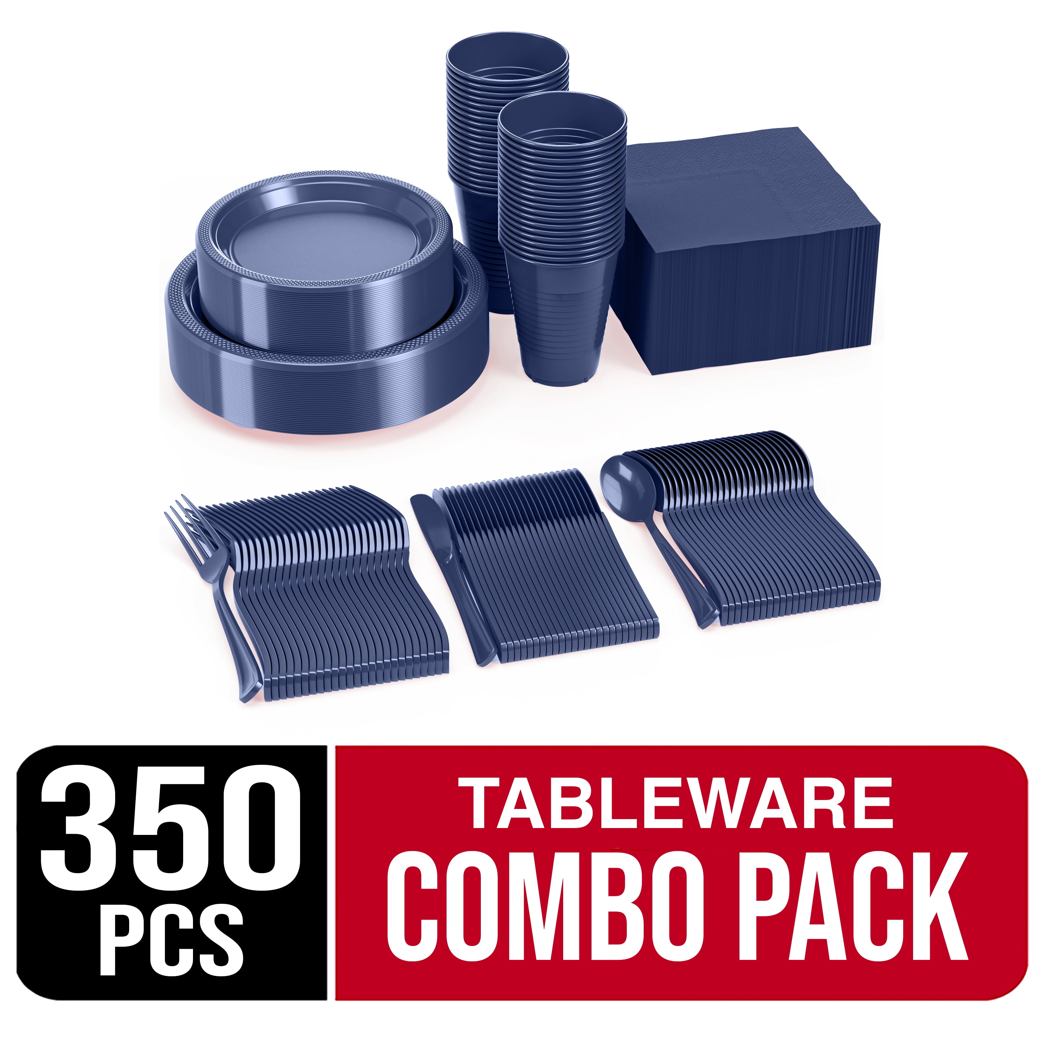 Exquisite 350 Piece Navy Party Plates, Disposable Plastic Blue Party ...
