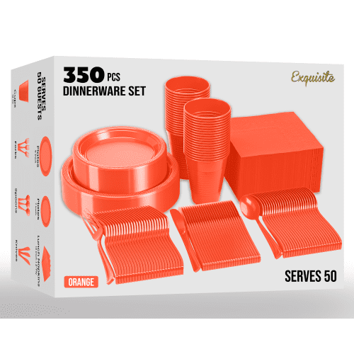Exquisite 350 Piece Orange Party Plates, Disposable Plastic Orange ...
