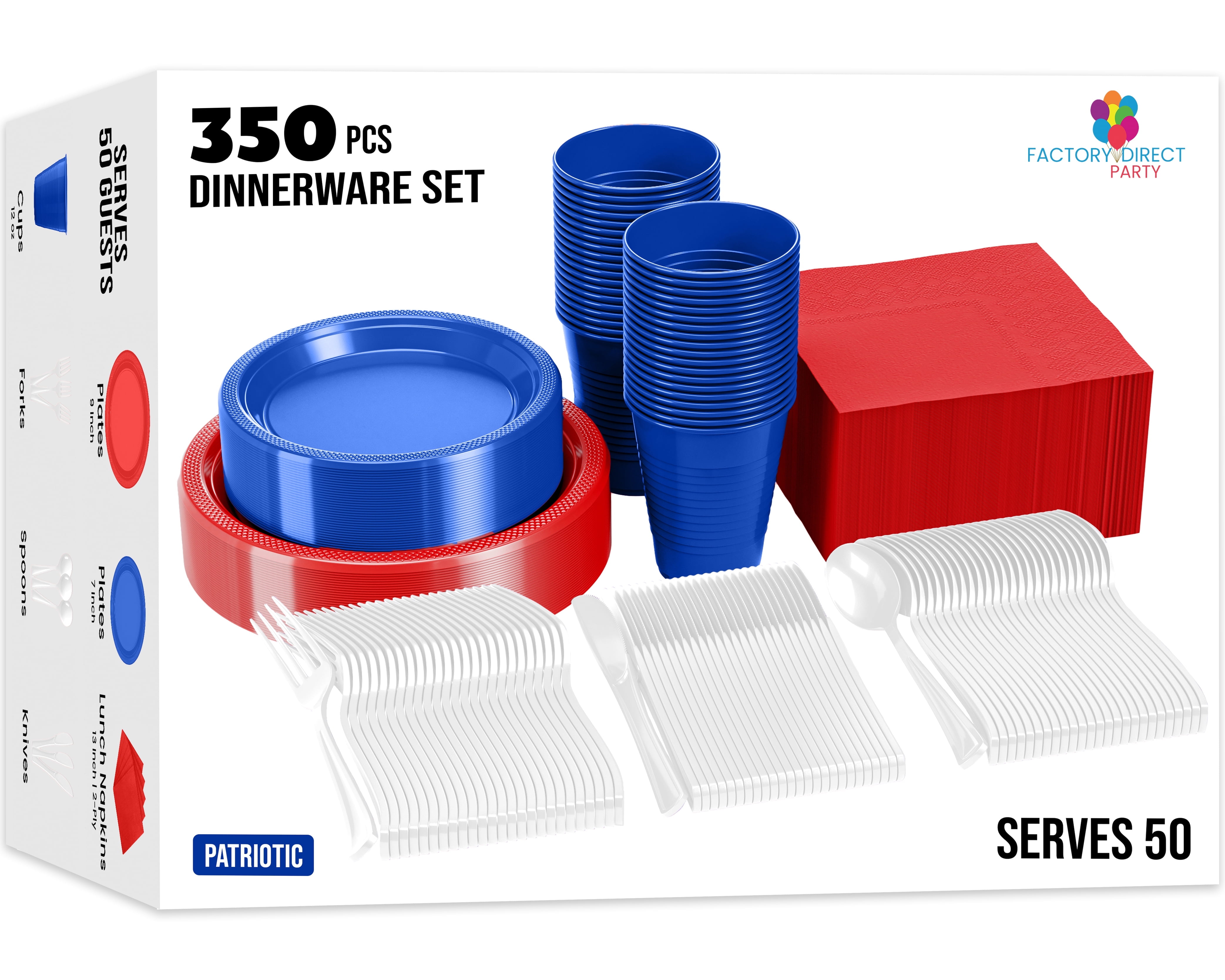 Exquisite 350-Piece Patriotic Plastic Plates & Cutlery Combo - Red ...