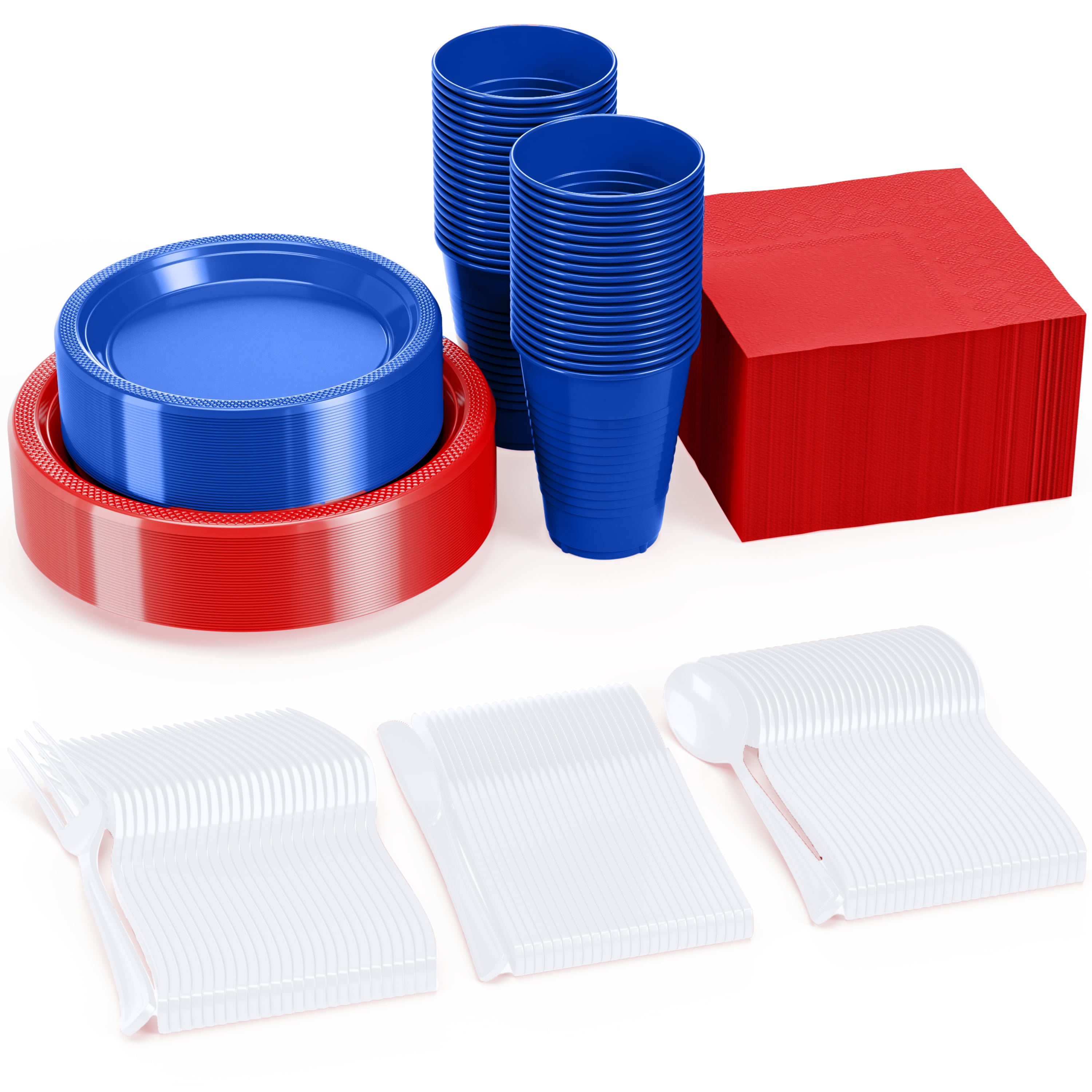 Exquisite 350-Piece Patriotic Plastic Plates & Cutlery Combo - Red ...