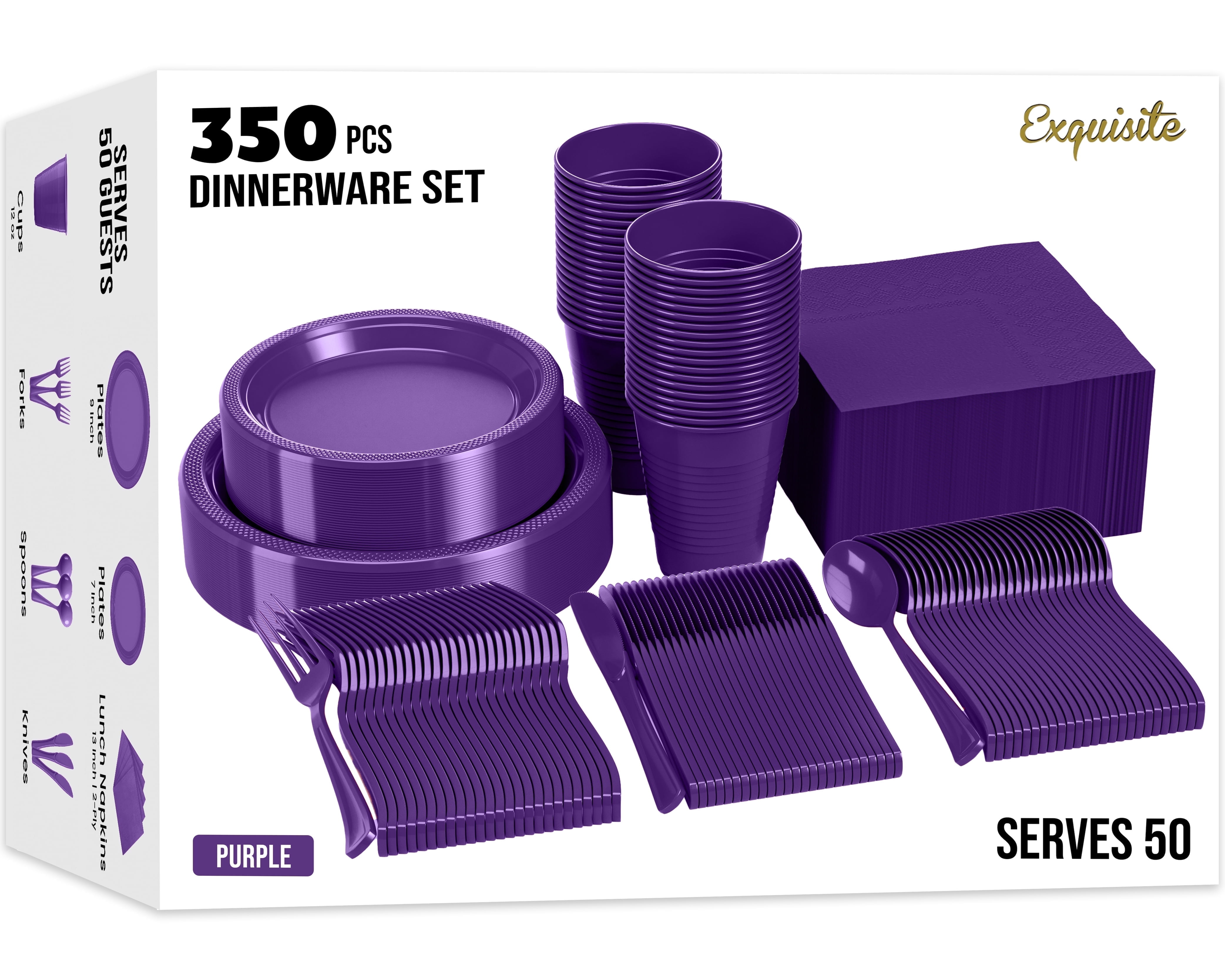Exquisite, Disposable Party Plates, 350 Piece Set, Purple - Walmart.com
