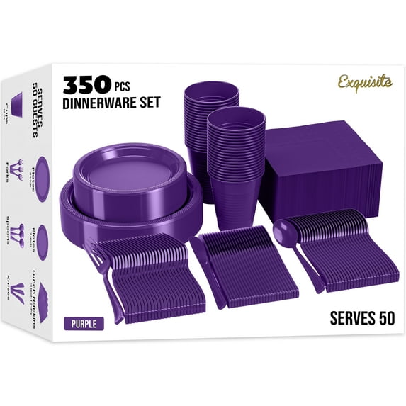 Exquisite 350 Piece Purple Plastic Disposable Party Plates & Tableware ...