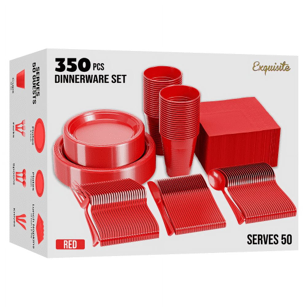 Exquisite 350-Piece Red Dining Dinnerware, Disposable Plastic Party ...