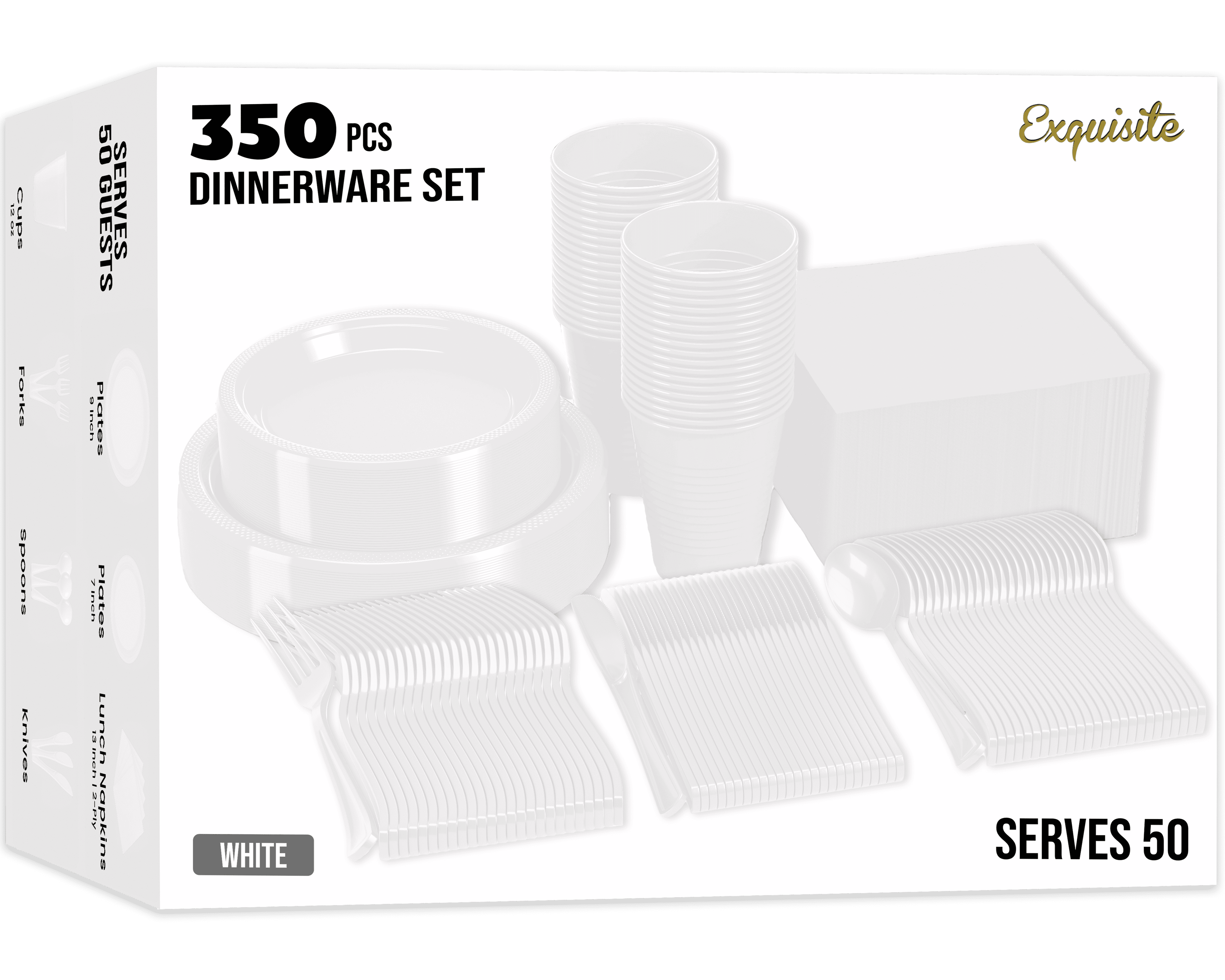 Exquisite Heavy Duty 350 Piece White Party Plates - Disposable Plastic ...