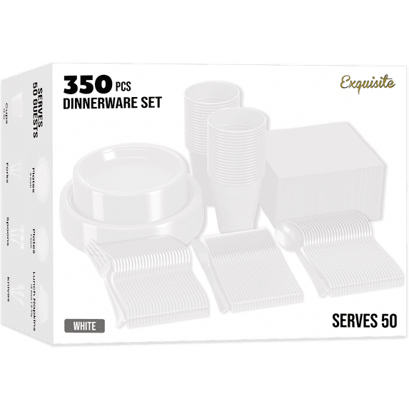 Exquisite Heavy Duty 350 Piece White Party Plates - Disposable Plastic ...